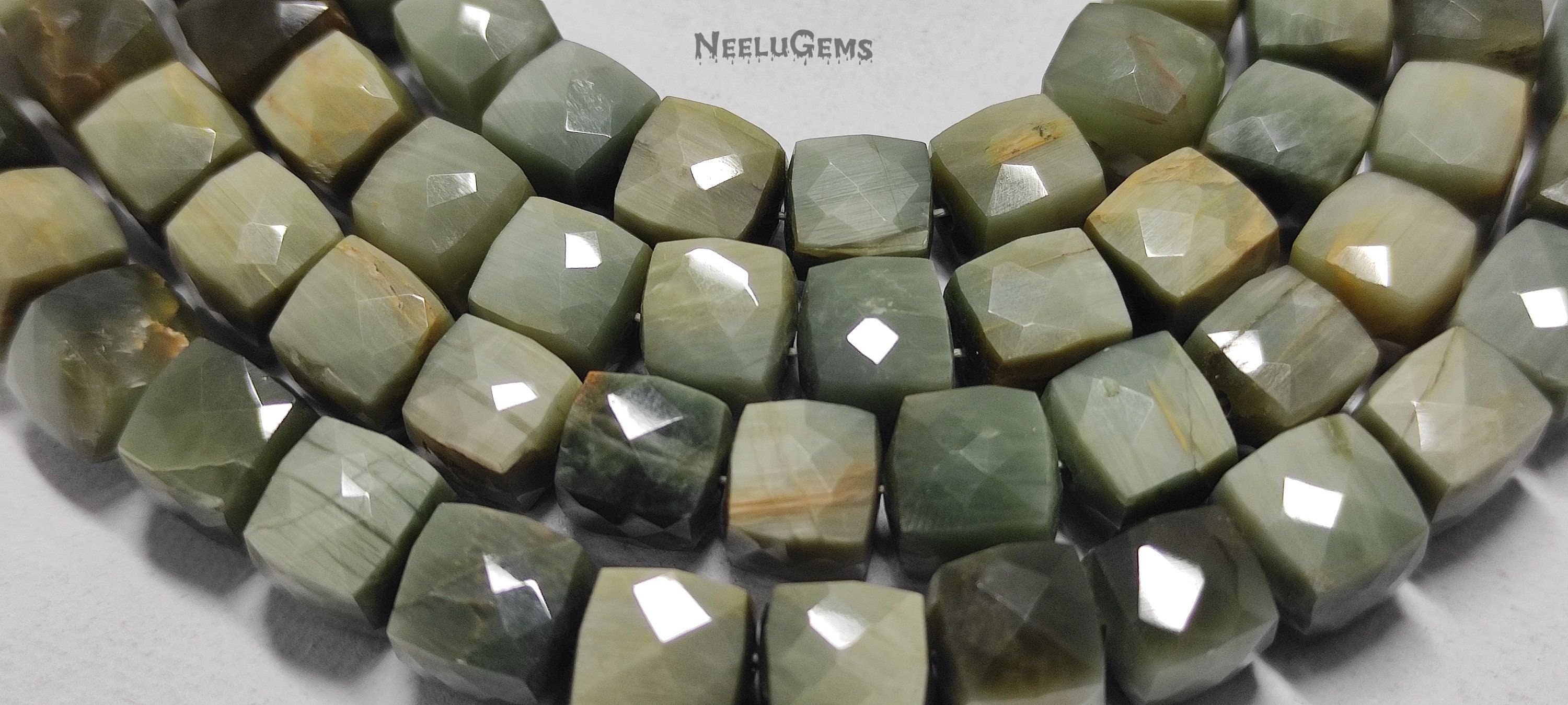 Natural Green Cat's Eye Faceted Cube Box Shape Gemstone Beads,cat's Eye ...