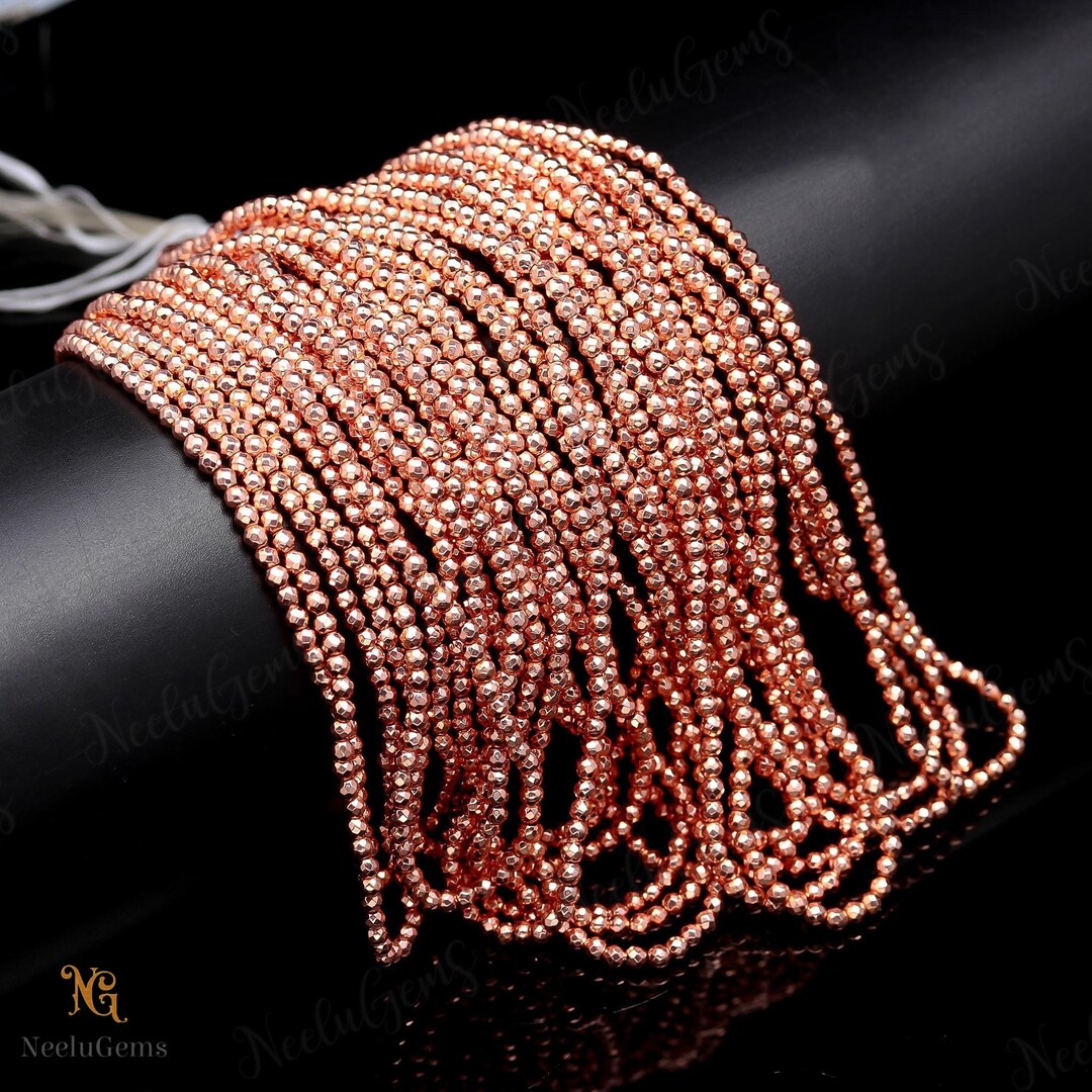 Natural Rose Gold Pyrite Microcut Faceted Rondelle Gemstone Beads,3-3.5 ...