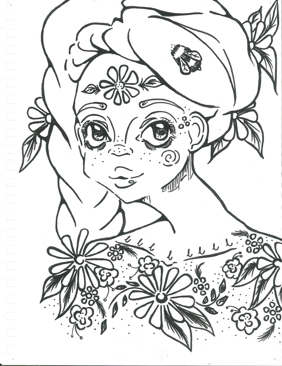 A Flower on the Forehead Coloring Page - Etsy