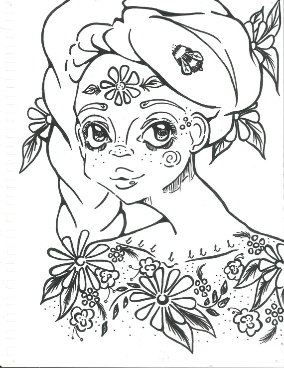 A Flower on the Forehead Coloring Page - Etsy