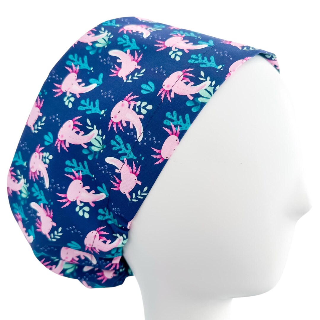 Euro Scrub Cap Axolotls, Surgical Hat With an Adjustable Toggle, Animal ...