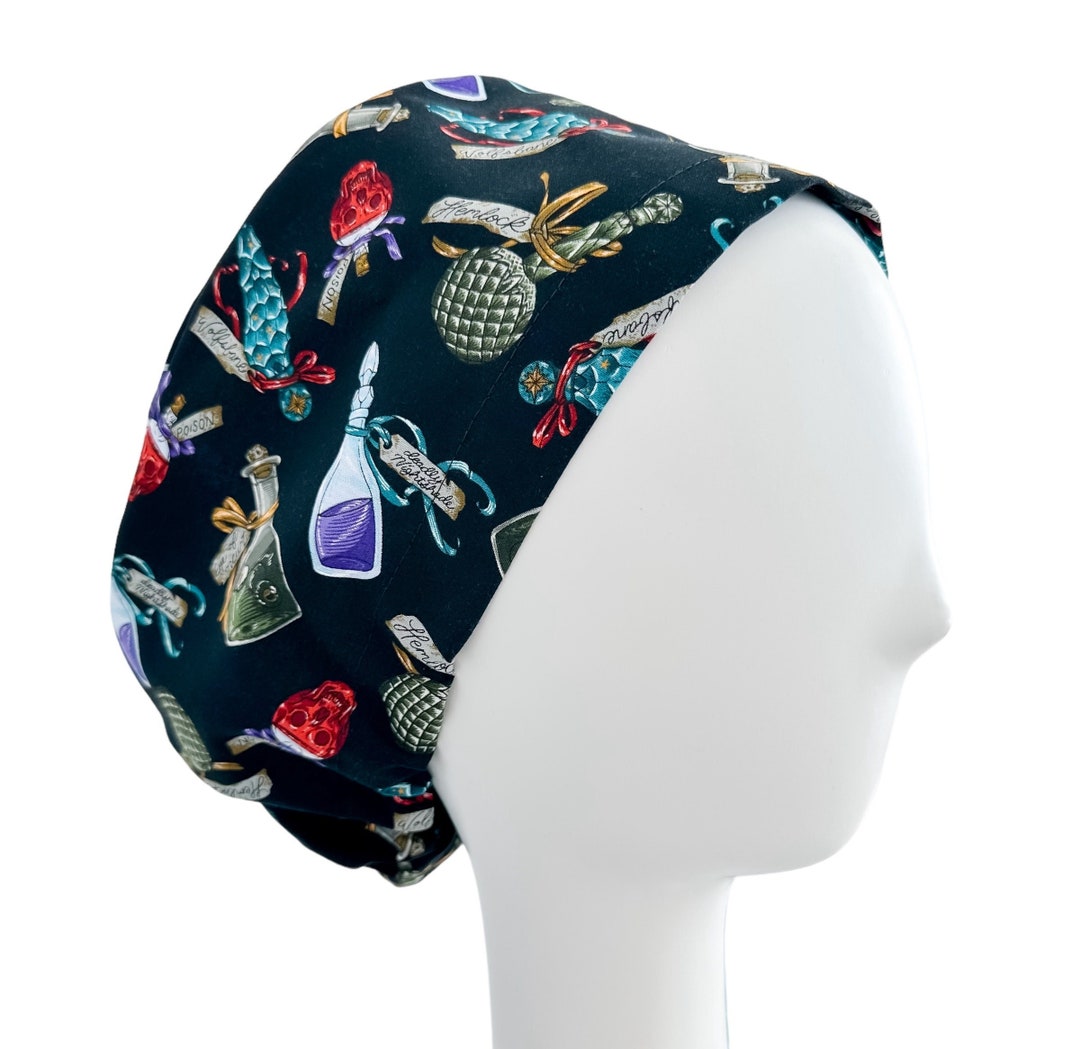 Euro Scrub Cap Poison Bottles | Halloween Scrub Cap | Scrub Caps for ...