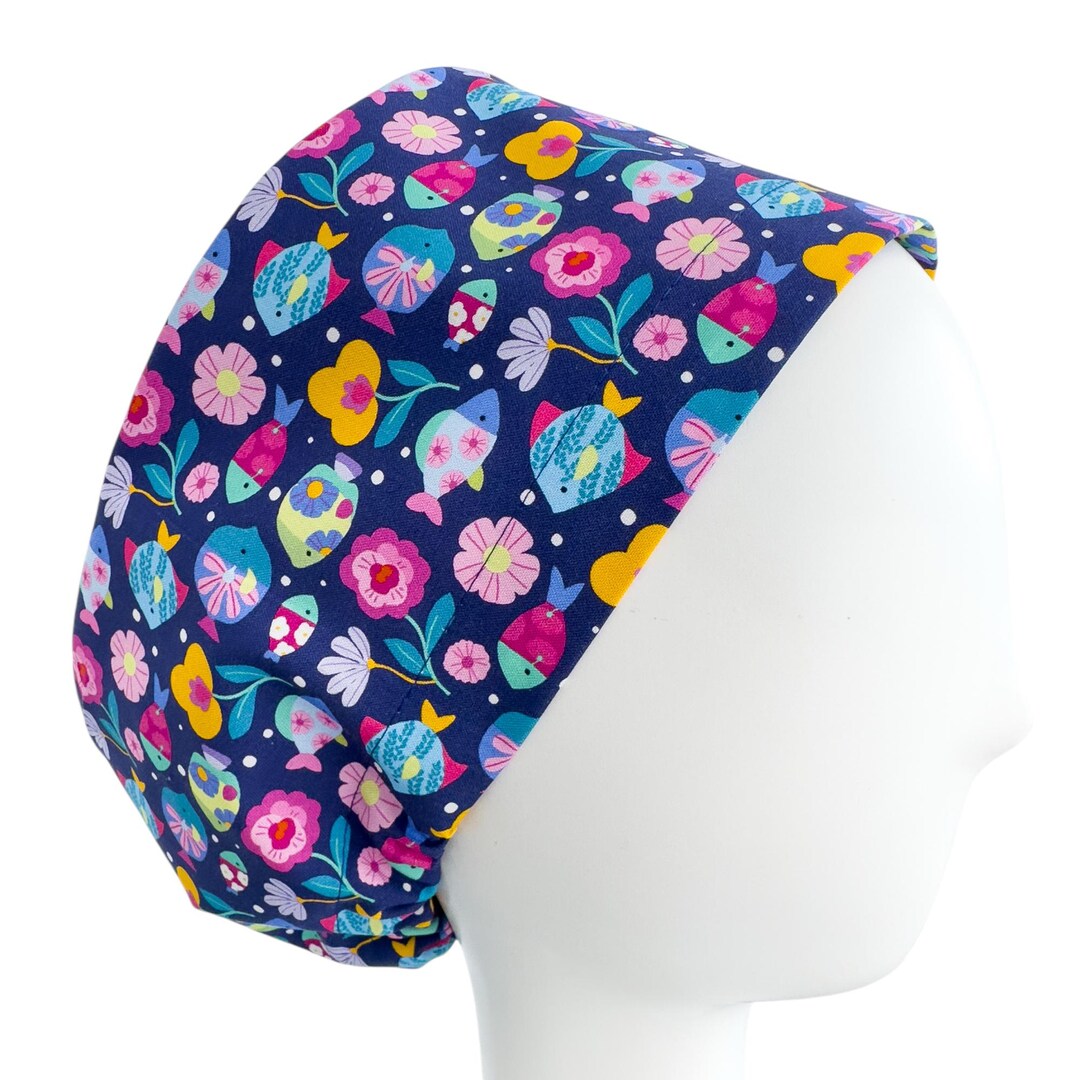 Euro Style Scrub Cap in Vibrant Floral Ocean Pattern - Etsy