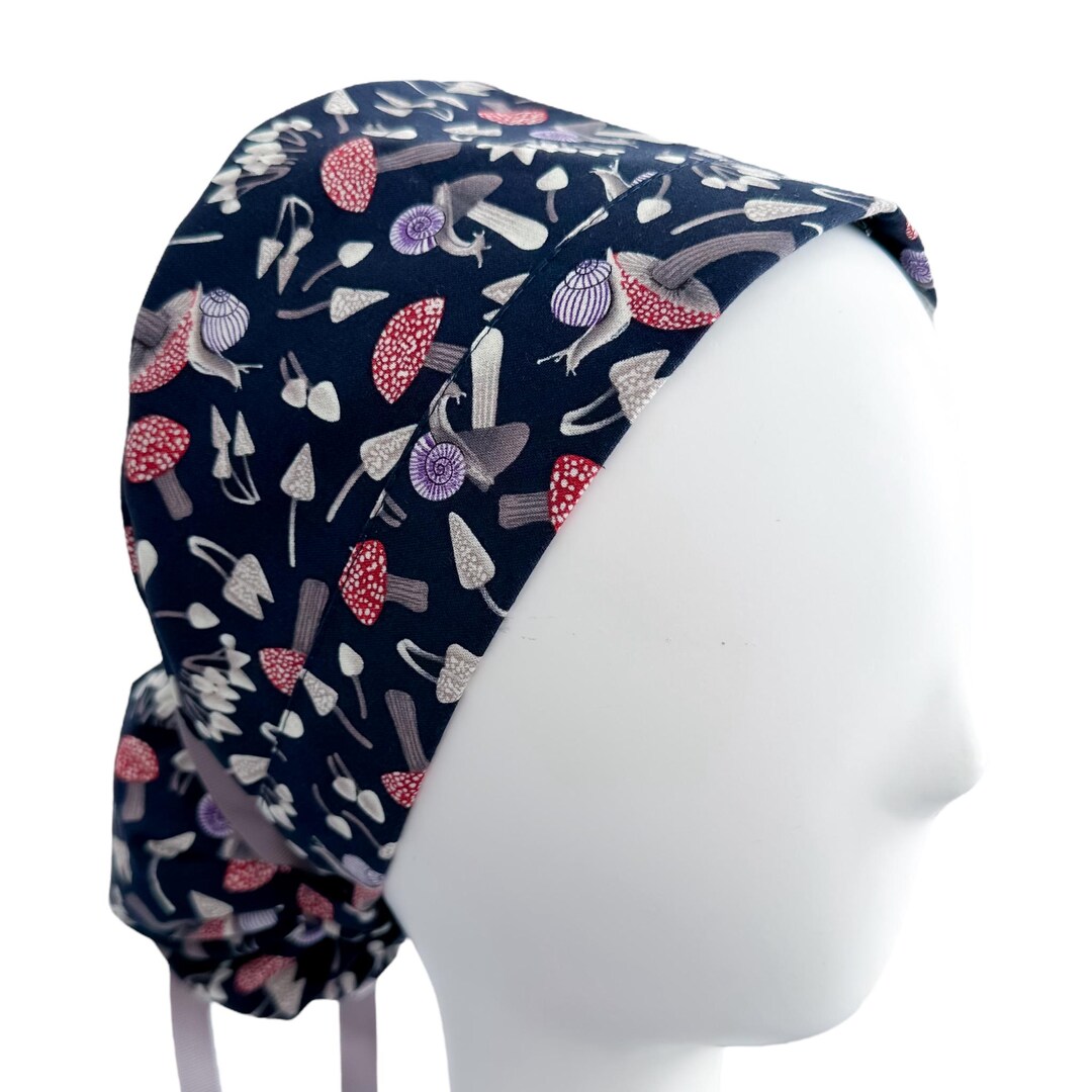 Charcoal Mushroom Ponytail Scrub Cap With Cinch Ties Surgical Hat - Etsy