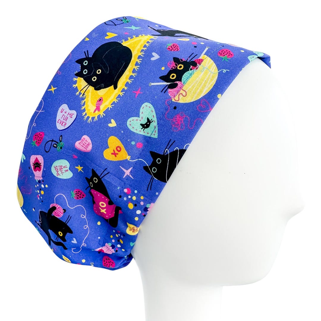 Euro Scrub Cap Hugs N Purrs, Cat Scrub Cap, Scrub Caps for Women ...