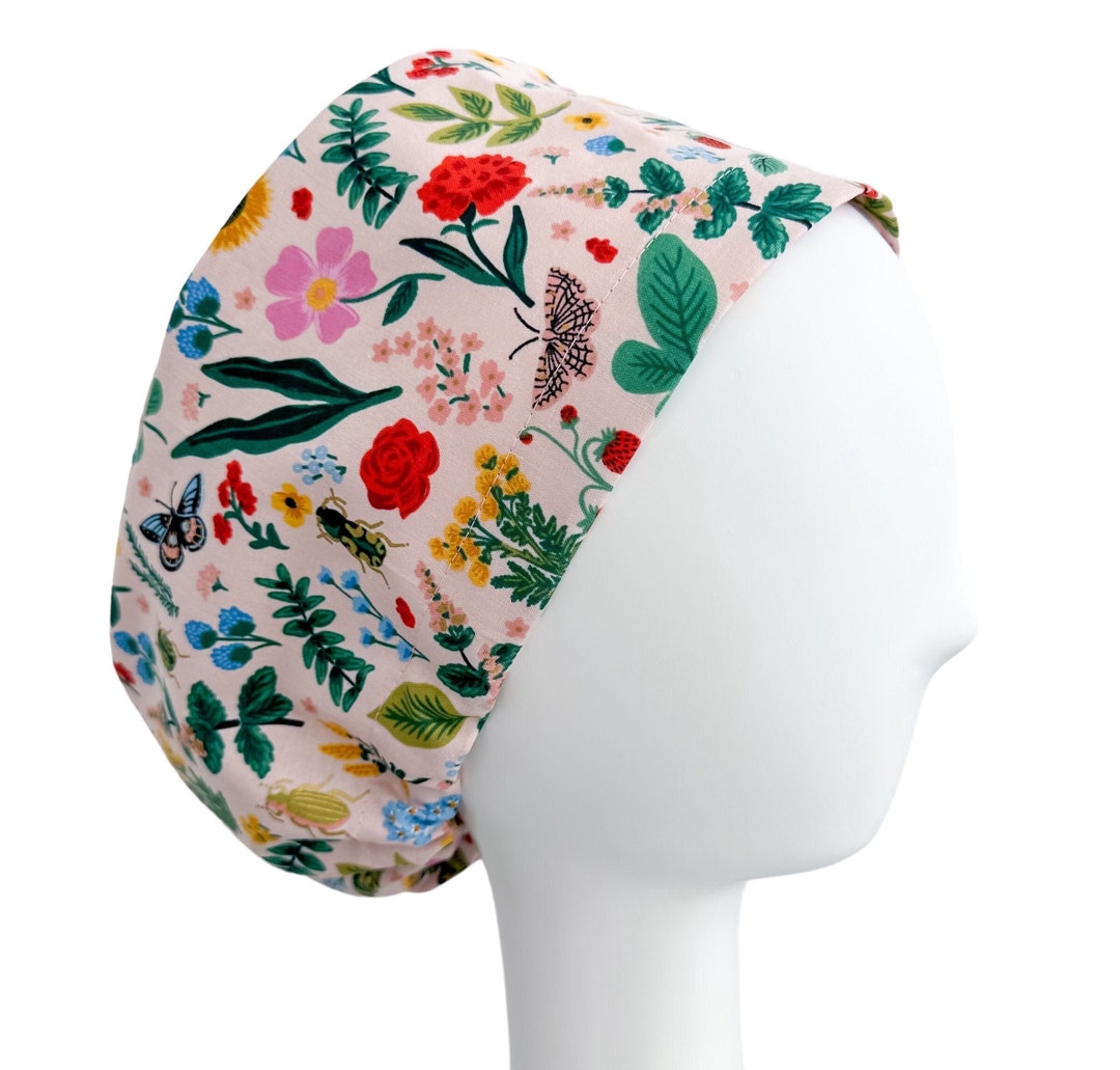 Euro Scrub Cap Curio in Blush Metallic Floral Scrub Cap Scrub Caps for ...