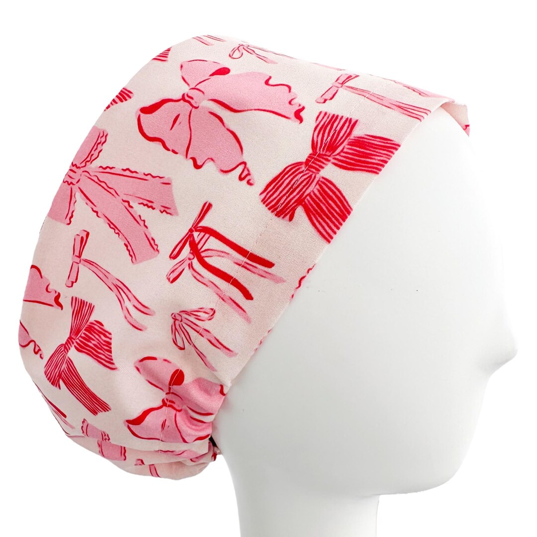Euro Scrub Cap Bows in Pink, Surgical Hat With an Adjustable Toggle ...