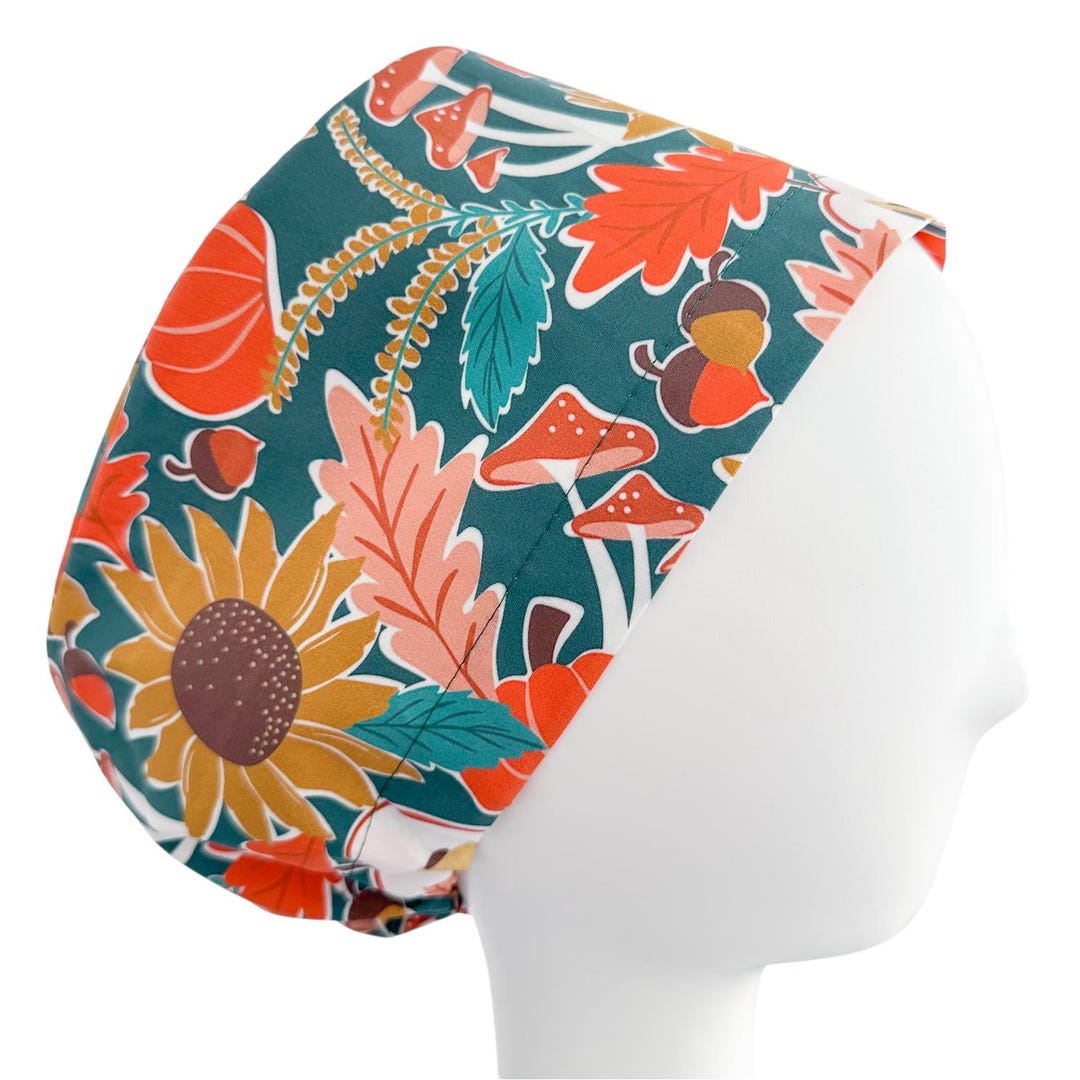 Fall Bliss Euro Scrub Cap, Custom Floral Print Lightweight Cotton ...