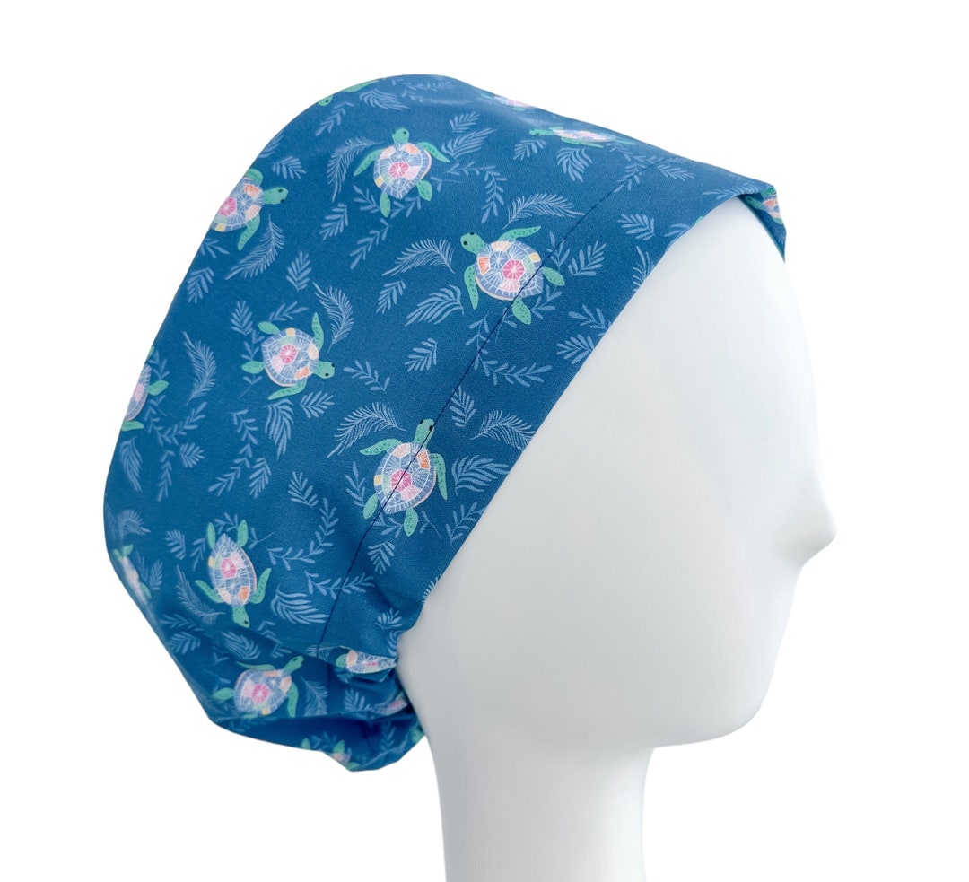 Sea Turtle in Darker Blue Euro Style Scrub Cap Scrub Caps for Women ...