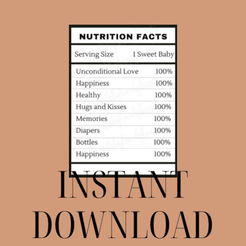 Baby Nutrition Facts Template , for Baby Shower , Gender Reveal , Chip ...