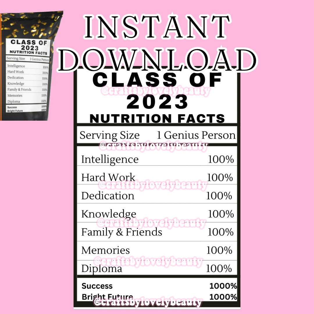 Graduation Nutrition Facts for Chip Bags Candy Labels Party Favors ...