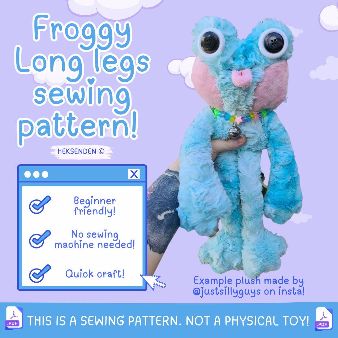 EASY SEWING PATTERN - Froggy Long Legs Beginner Friendly Frog ...