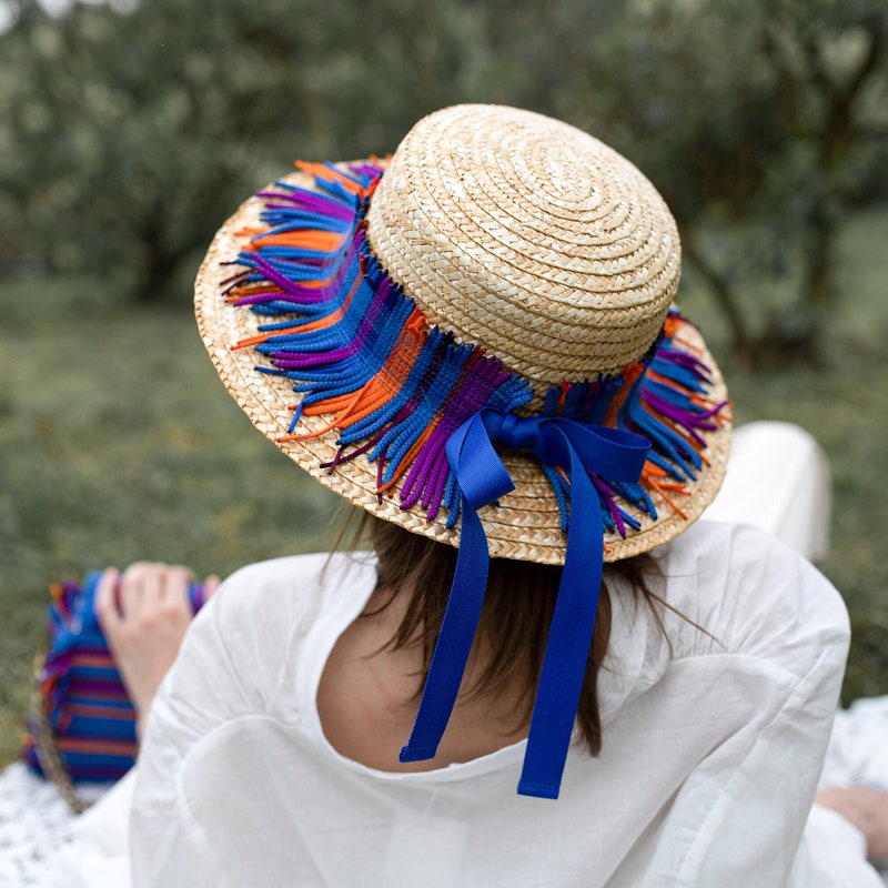 Flat Brim Straw Hat - Etsy