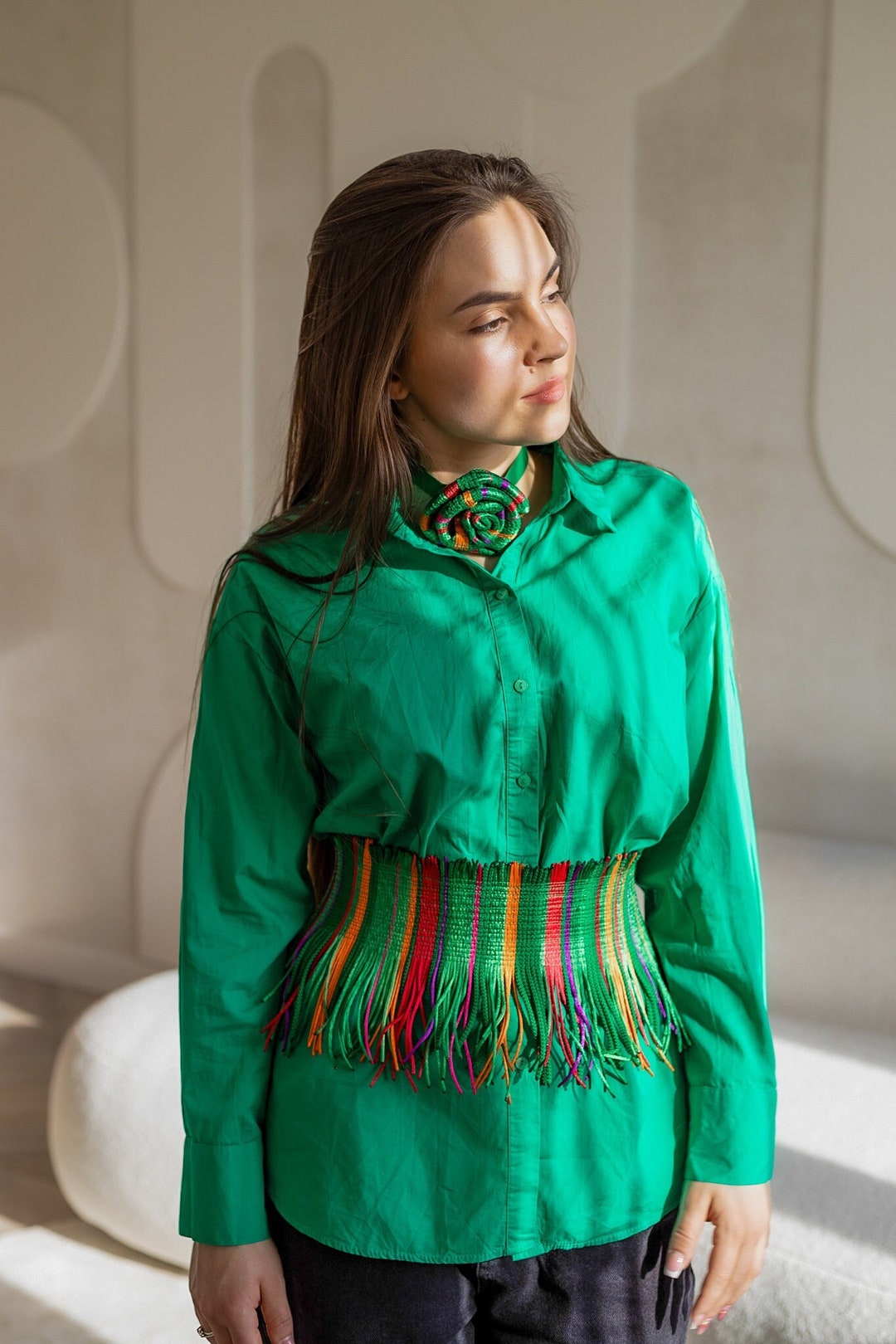 Emerald Green Fringe Texture Corset Belt - Unique Under Bust Corset ...