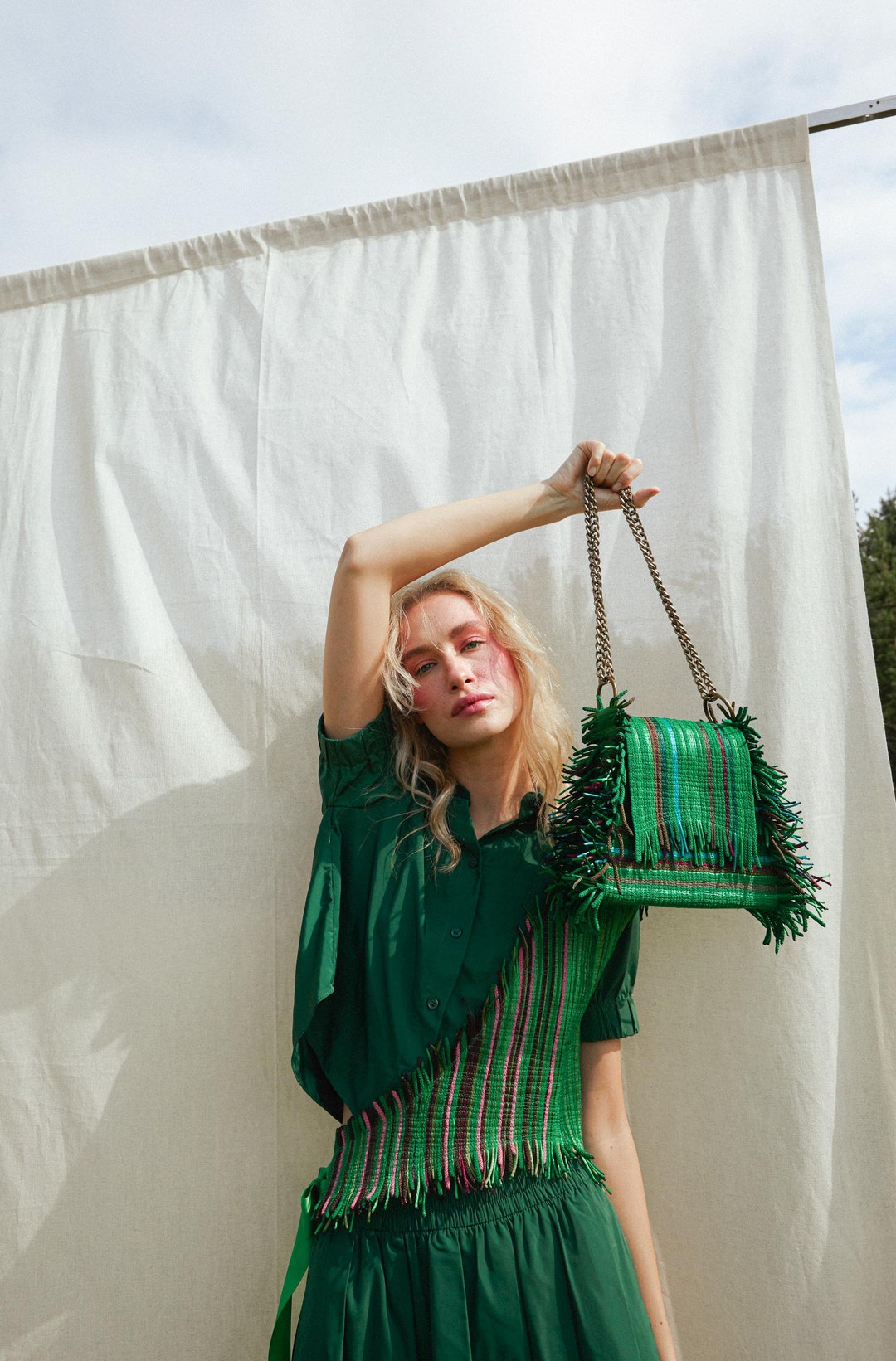 Ready to Ship Green Top Handle, Emerald Green Boho Style Fringe Bag ...