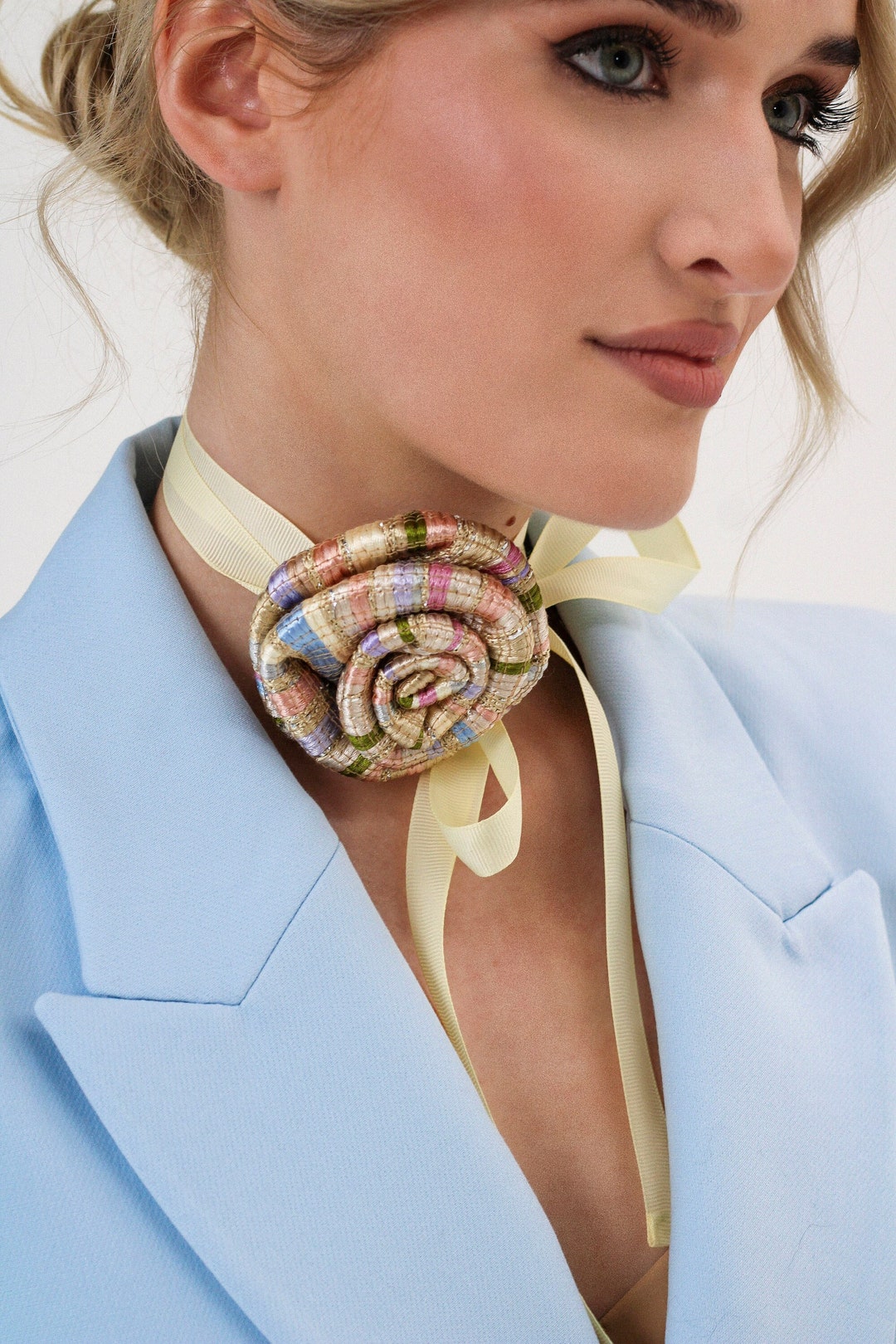 Pastel Flower Choker, Custom Satin Rose Choker, Unique Texture Necklace ...