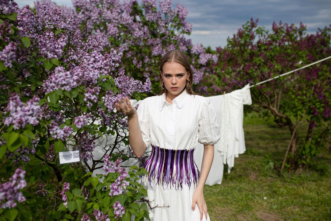 Sophisticated Purple High Waist Belt With Unique Texture, Elegant Wide ...