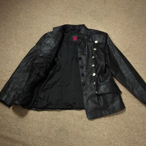 Vintage 1990s Real Leather Jacket Silver Buttons Band Collar Fitted ...