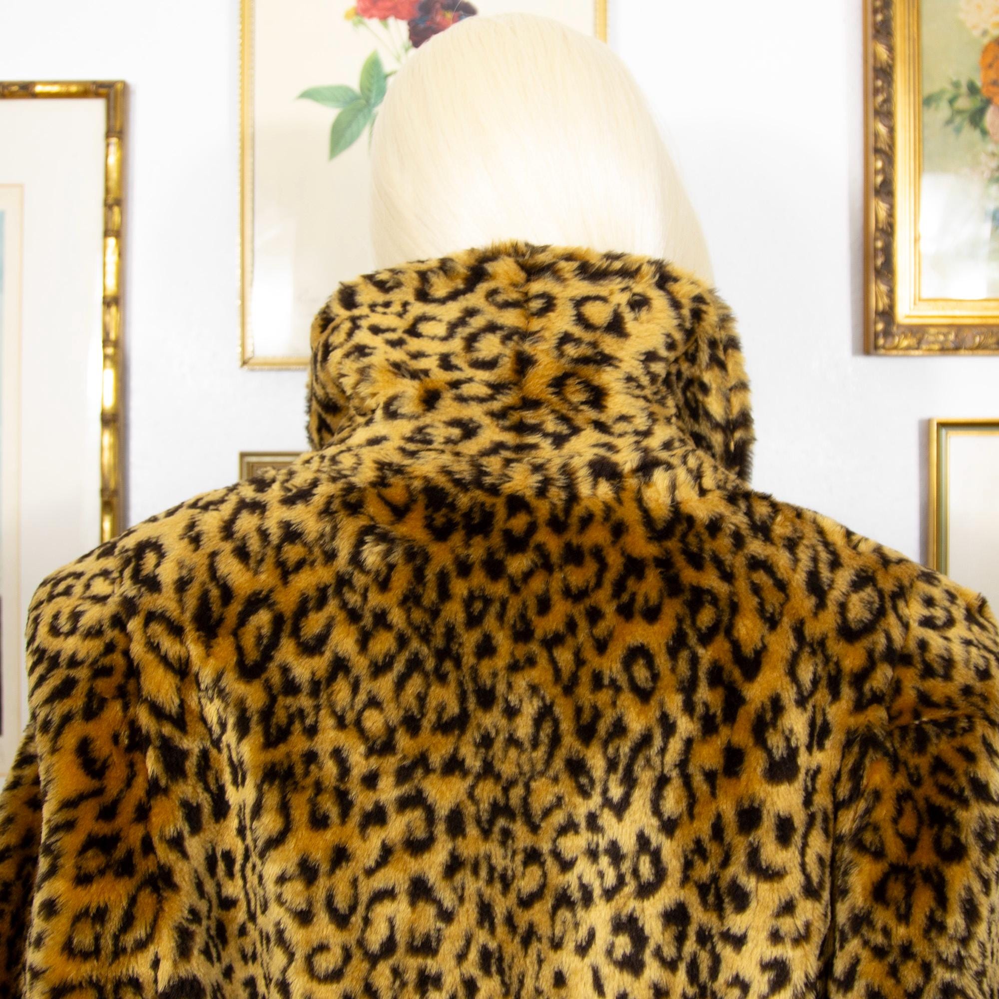 Vintage 1980s Leopard Print Faux Fur Coat Oversized Structured ...