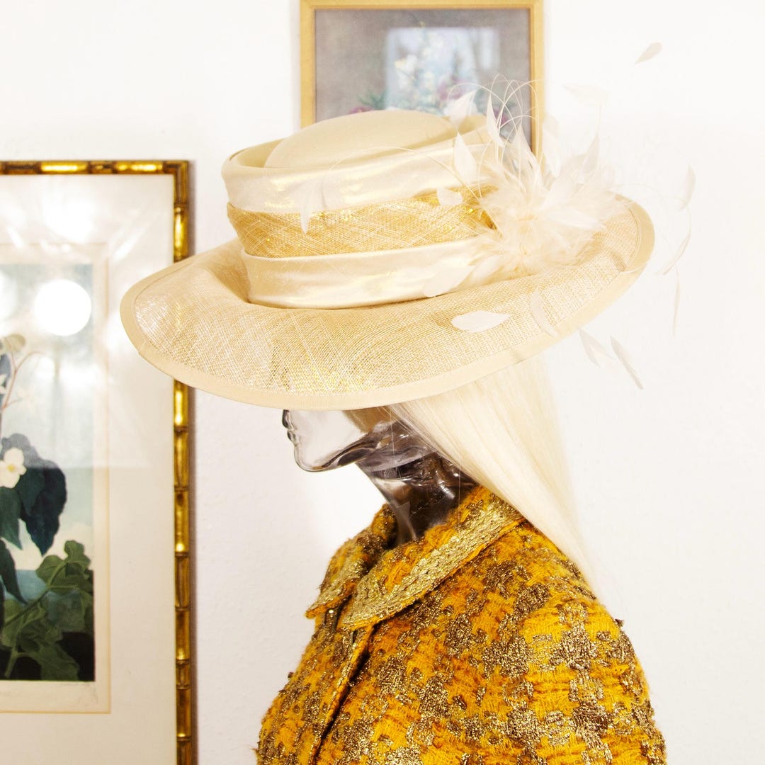 Vintage 1990s Victoria Ann Cream Gold Wide Brim Occasion Hat UK - Etsy