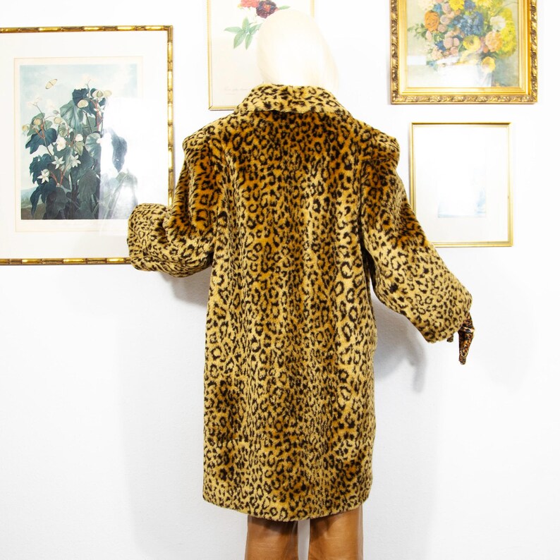 Vintage 1980s Leopard Print Faux Fur Coat Oversized Structured ...