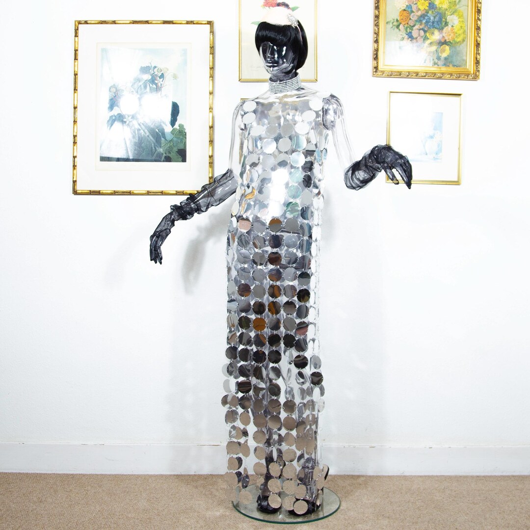 Handmade Mirror Disc Maxi Dress With Fringes Avant Garde Reflective ...