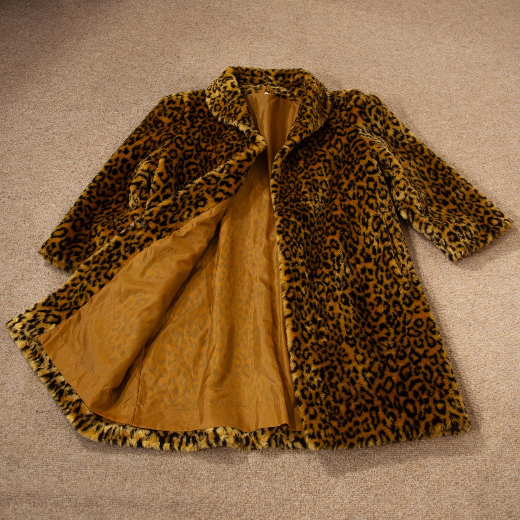 Vintage 1980s Leopard Print Faux Fur Coat Oversized Structured ...