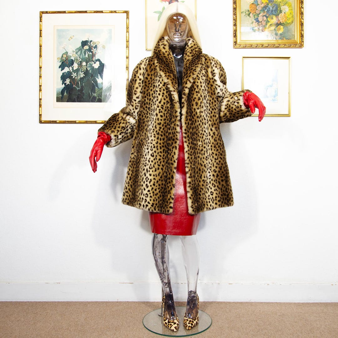 Vintage 1980s Leopard Print Faux Fur Oversized Swing Coat Size Medium ...