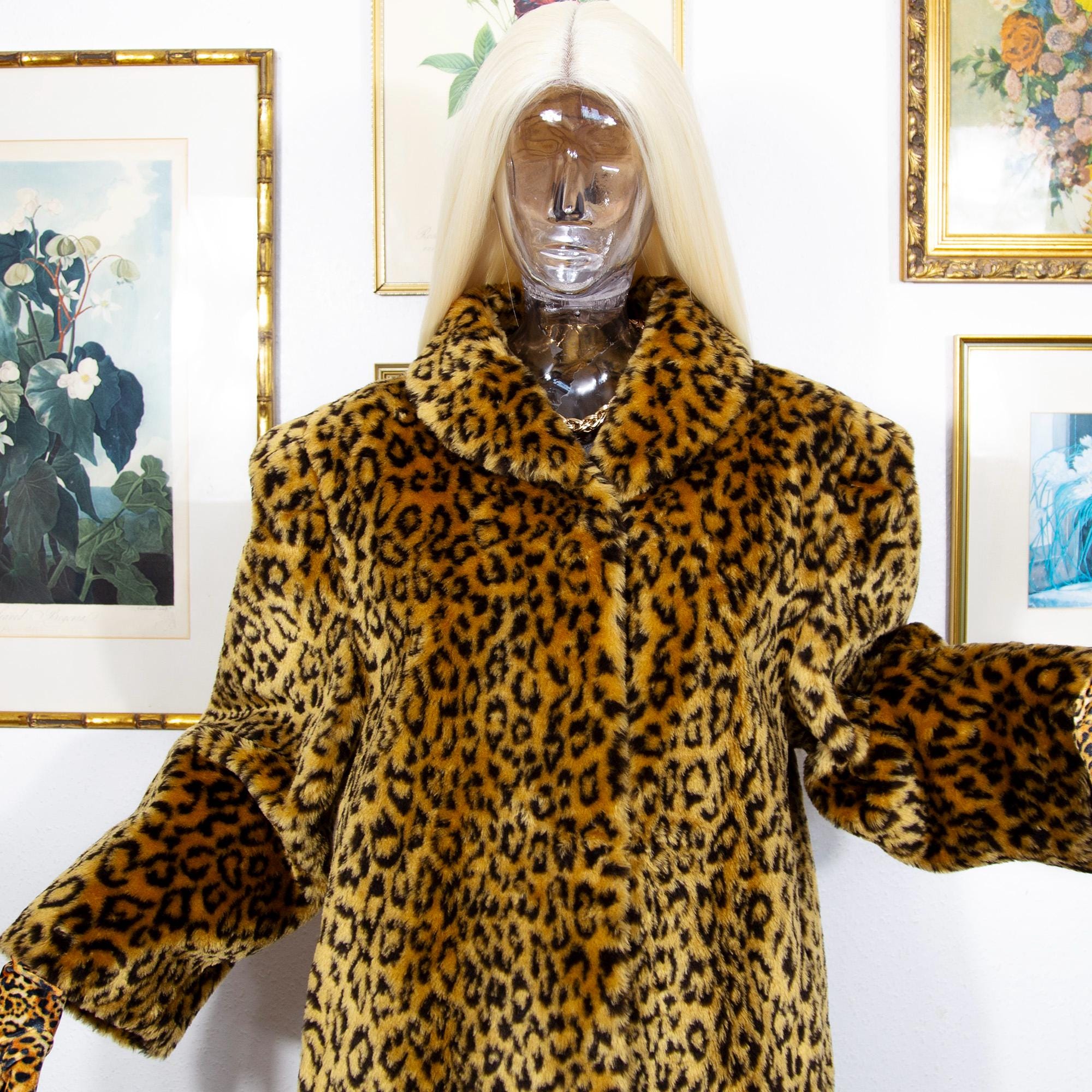 Vintage 1980s Leopard Print Faux Fur Coat Oversized Structured ...