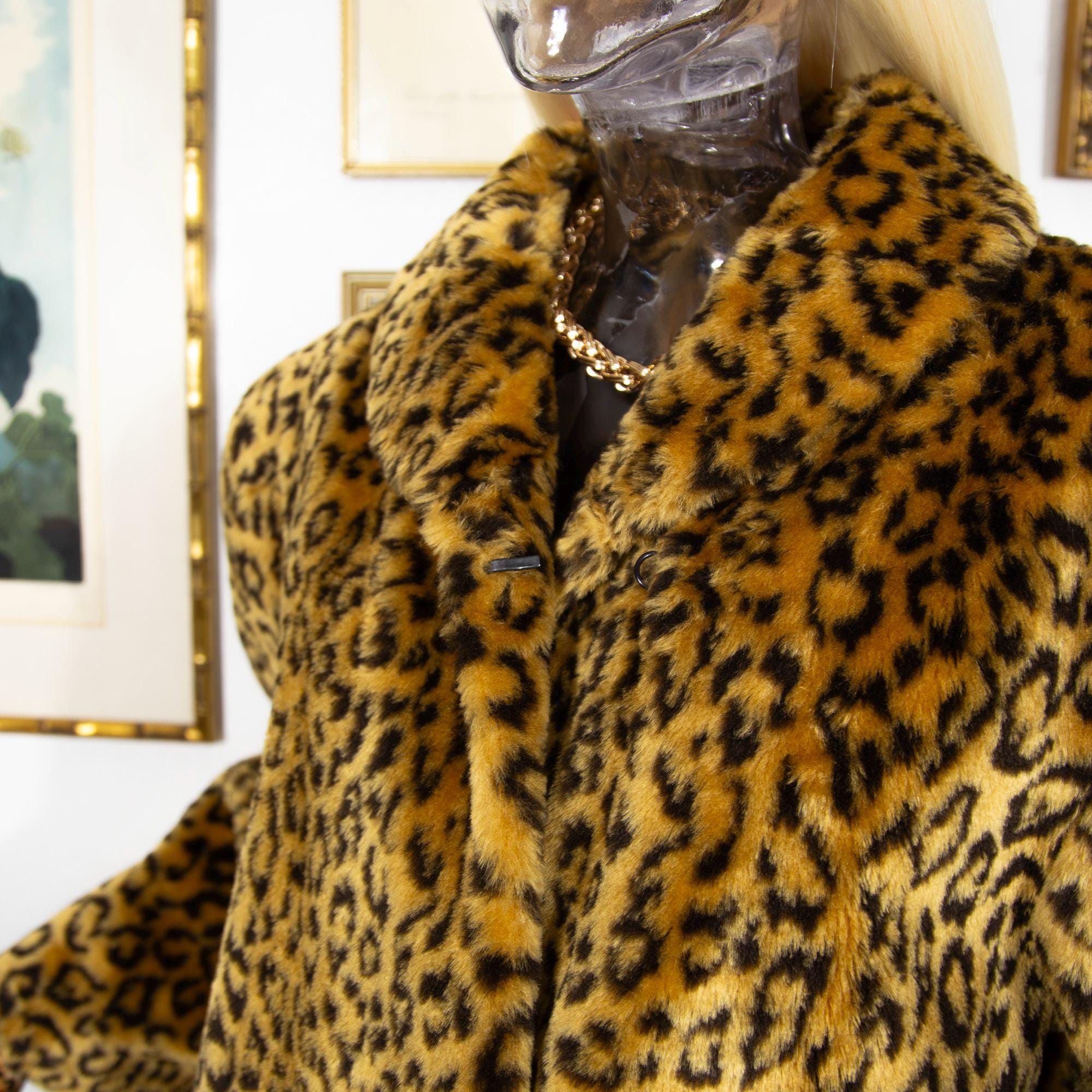 Vintage 1980s Leopard Print Faux Fur Coat Oversized Structured ...