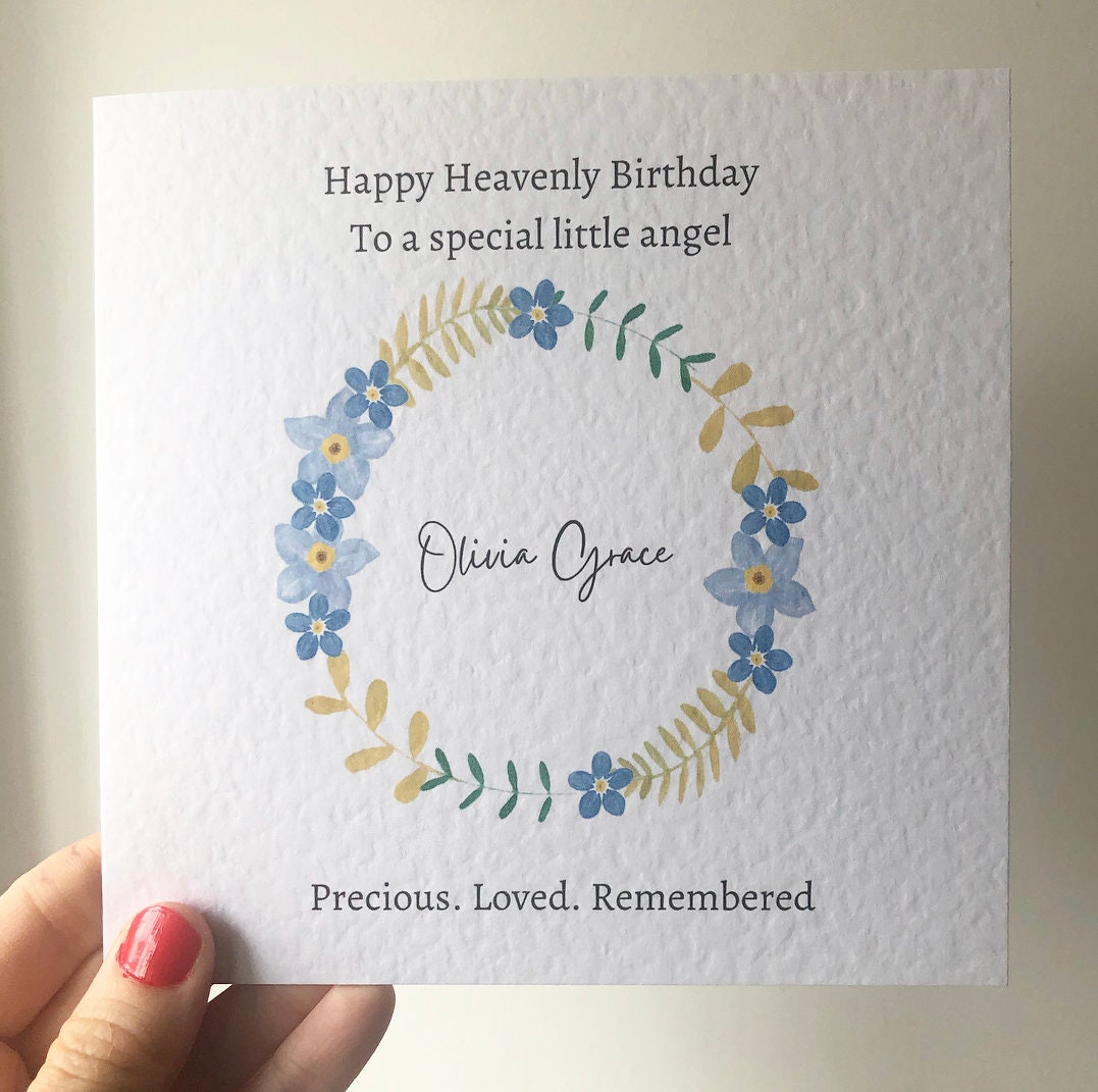 Heavenly Birthday Card Personalised Angel Baby Card Blue - Etsy