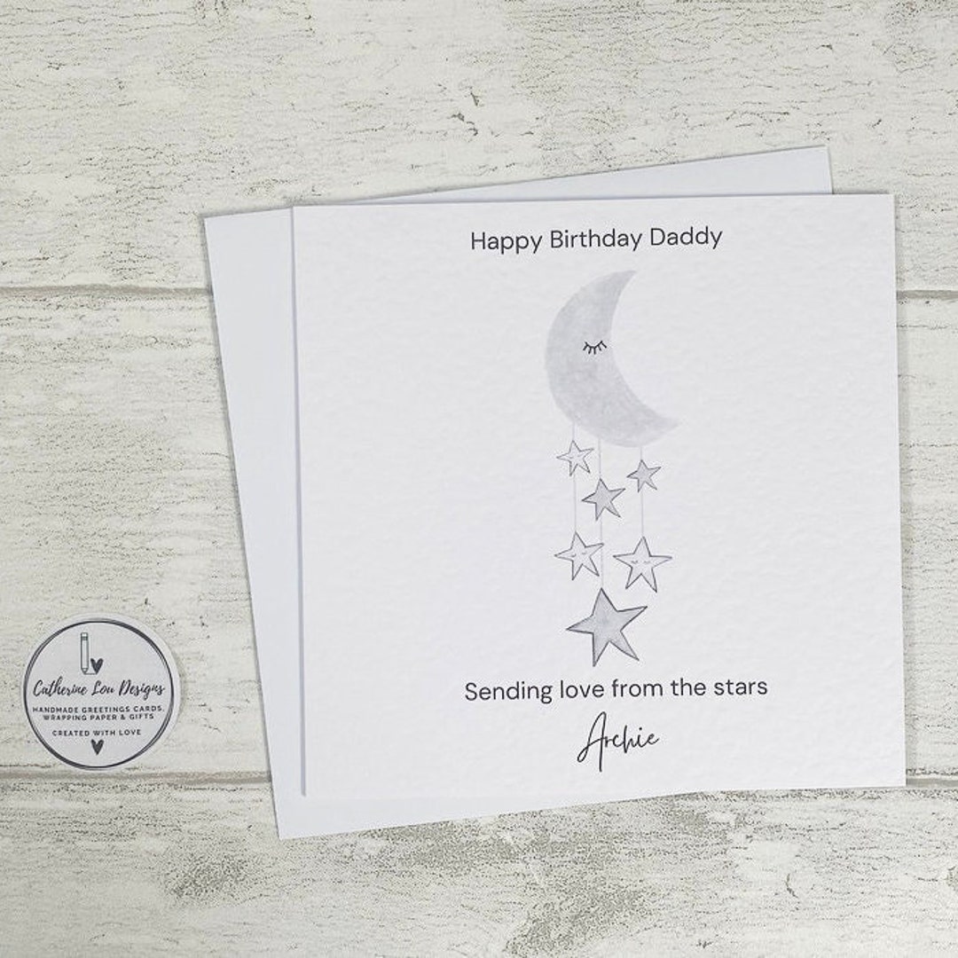 Daddy of an Angel, Happy Birthday Moon and Stars Angel Baby Card ...