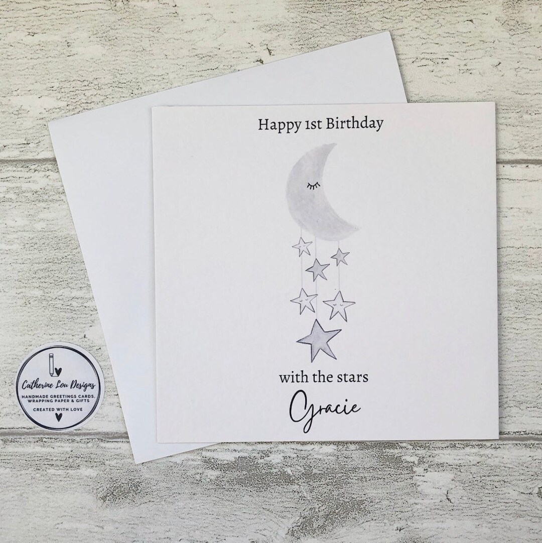 Heavenly Birthday Card Moon and Stars Angel Baby Card - Etsy