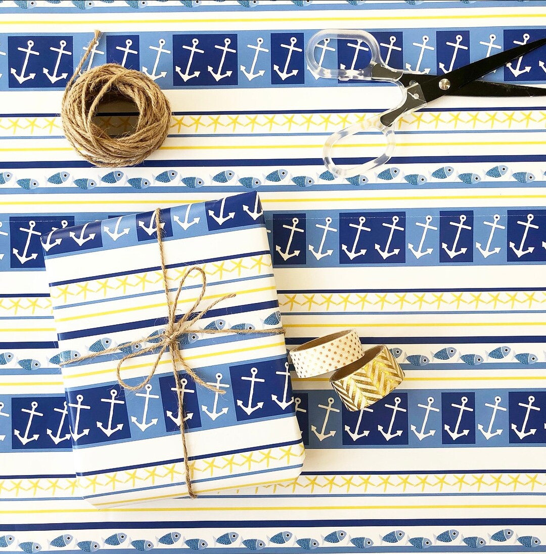 Coastal Anchor Wrapping Paper, Nautical Seaside Print, Birthday & Any ...