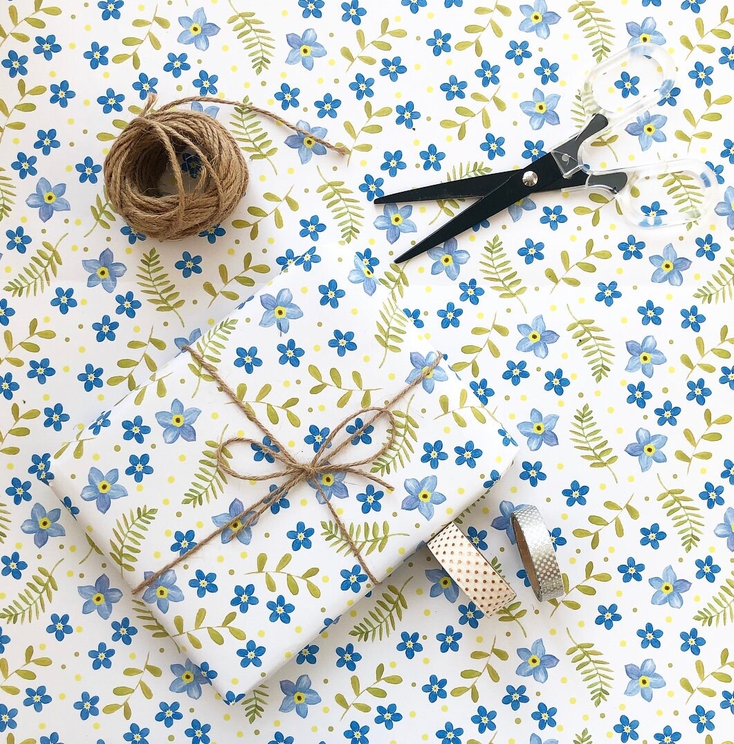 Forget-me-nots Wrapping Paper, Flower Botanical Gift Wrap, Forget-me ...
