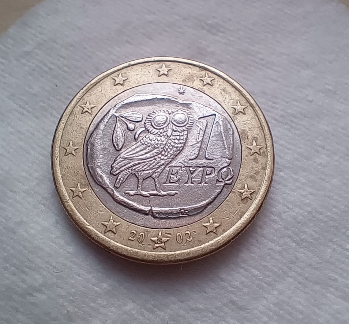 2002 Greece 1 Euro Coin: Owl of Athena, Finland Mint Mark - Etsy