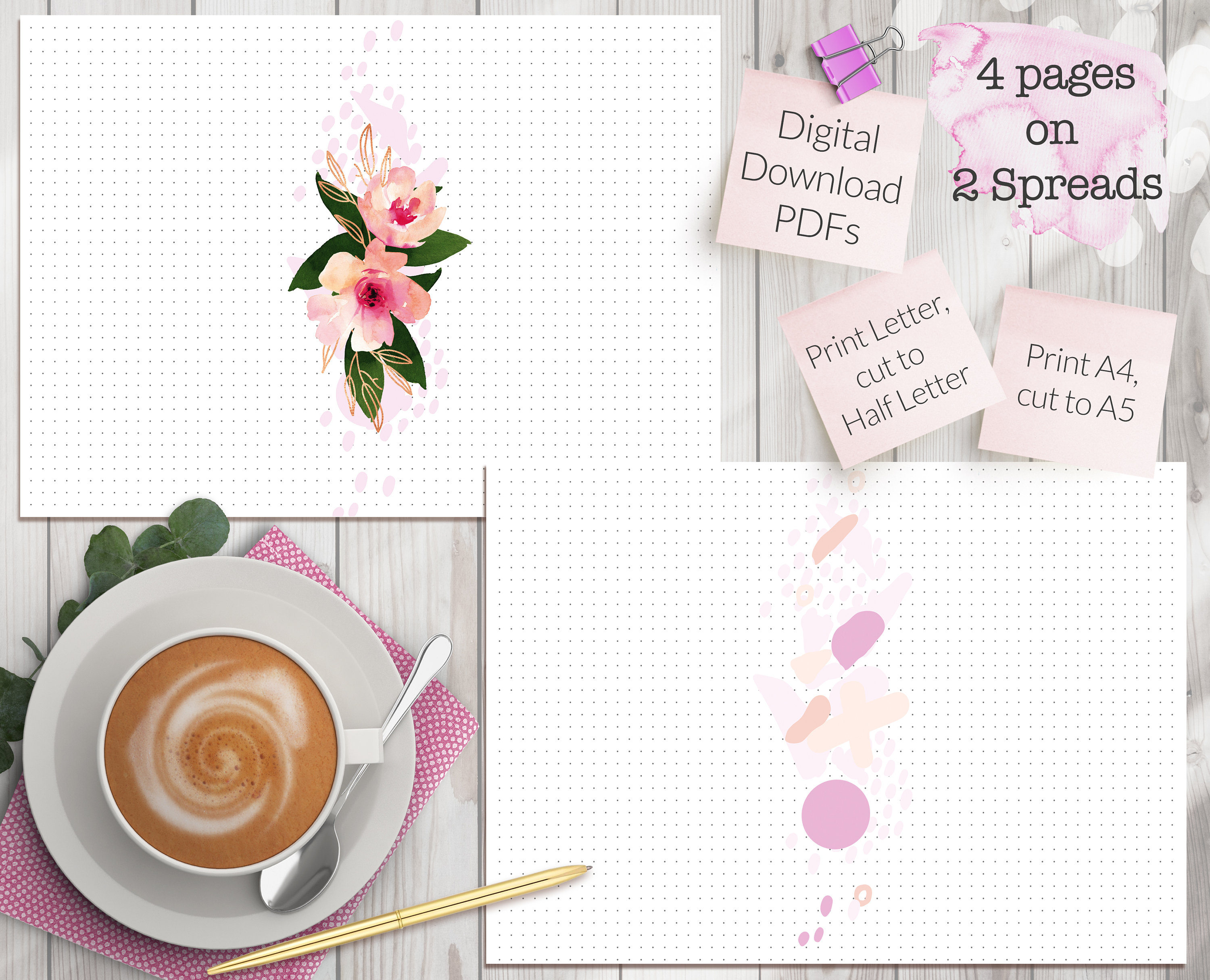 Printable Pink Dotted Grid Paper for Planners and Journals – Fits A5 ...