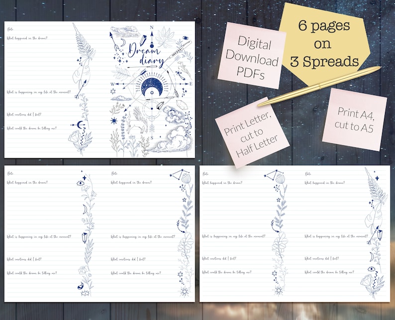 Printable Dream Diary Tracker Pages for Bullet Journals and | Etsy