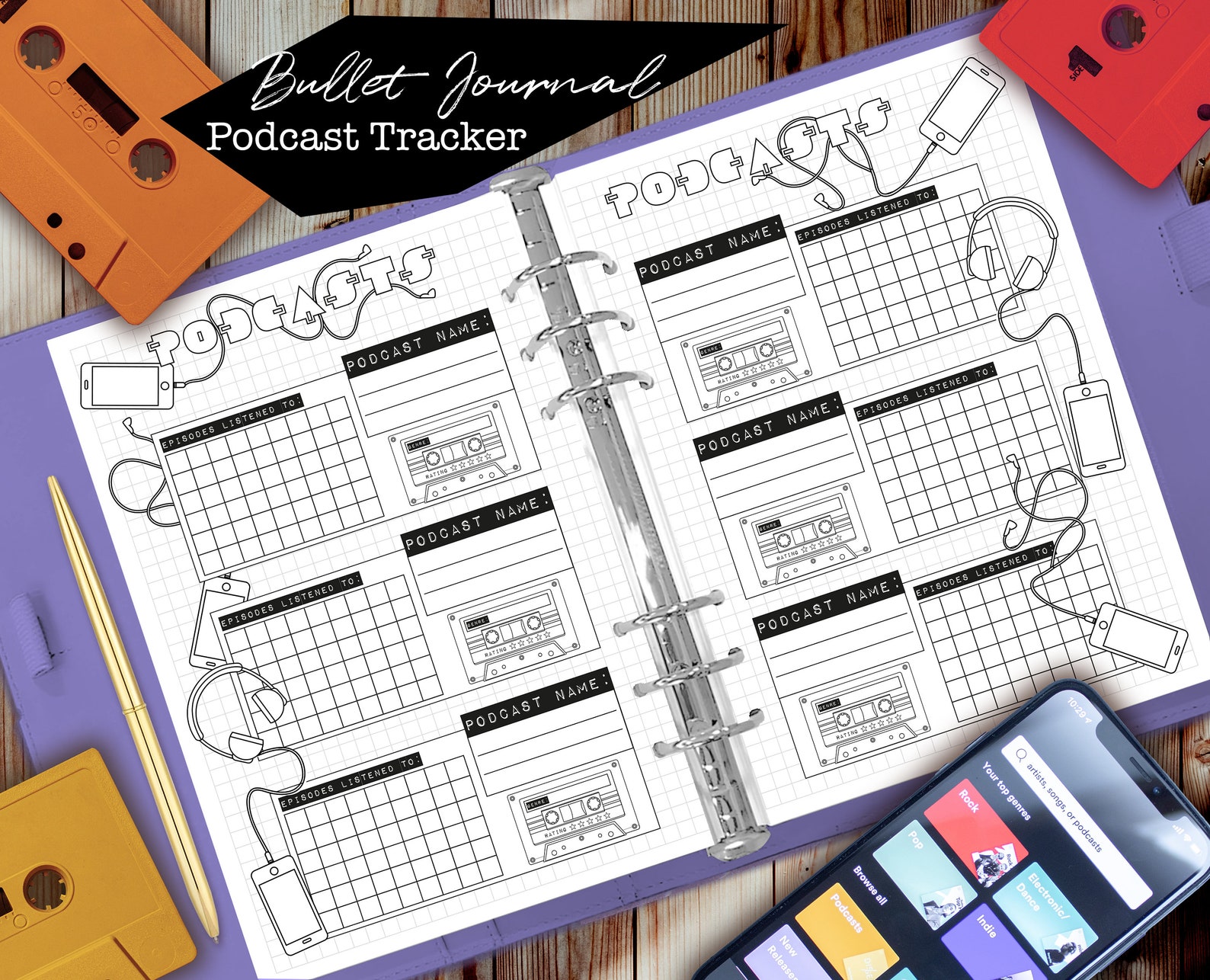 Printable Podcasts Tracker Pages for Planners and Journals – Fits A5 ...