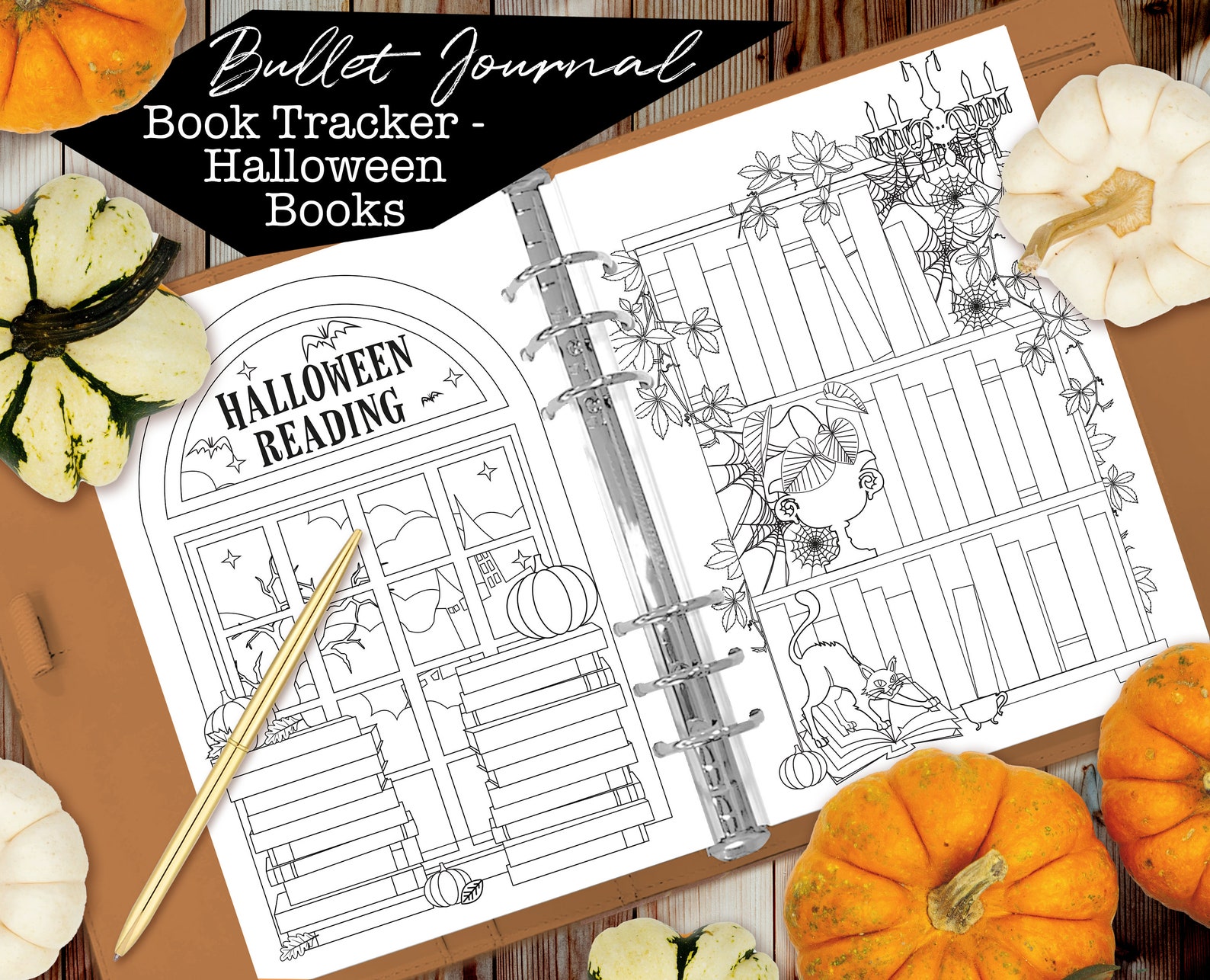 Printable Halloween Bookshelves Book Tracker Pages for Planners and ...