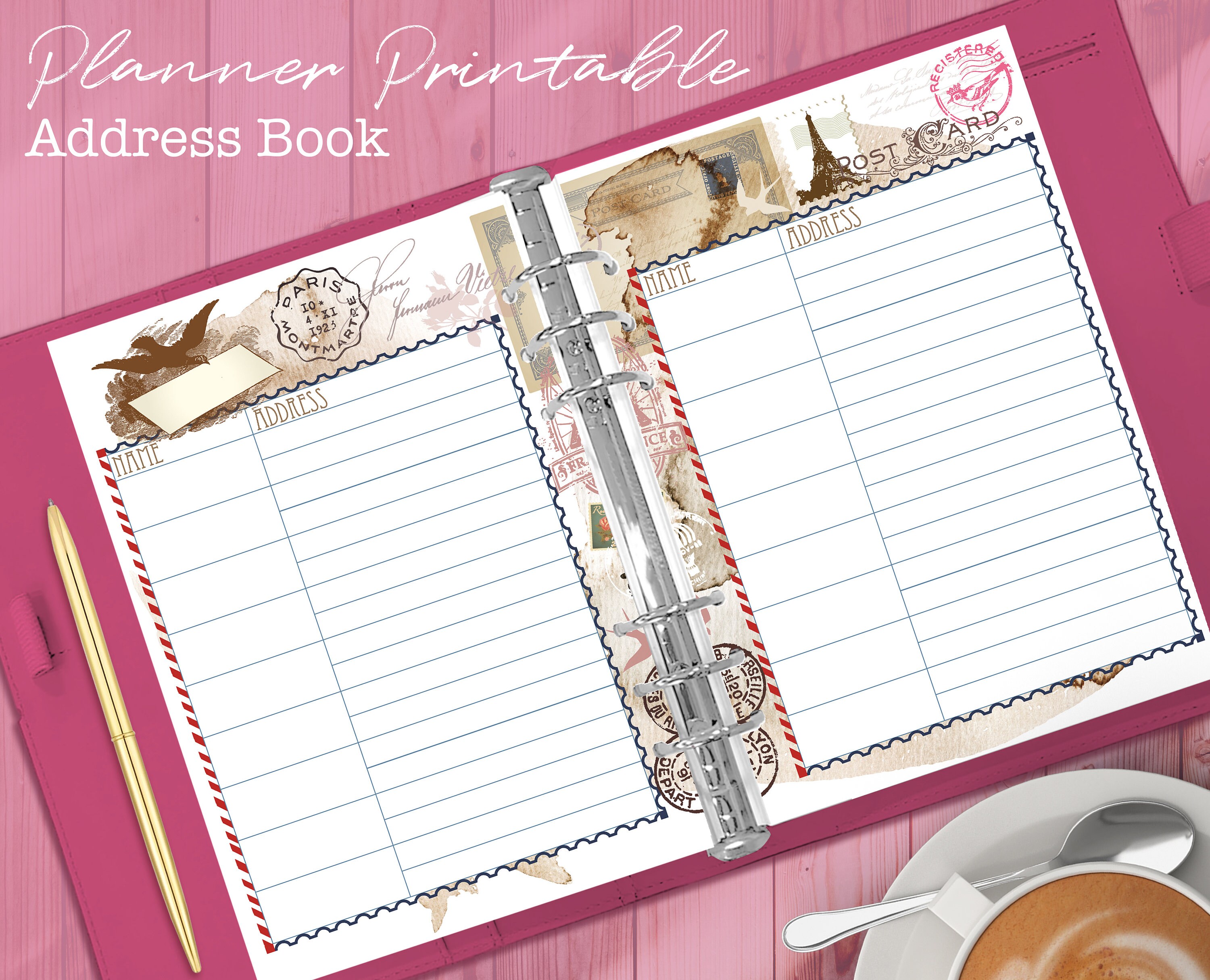 Printable Vintage Style Address Book for Planners and Journals – Fits ...