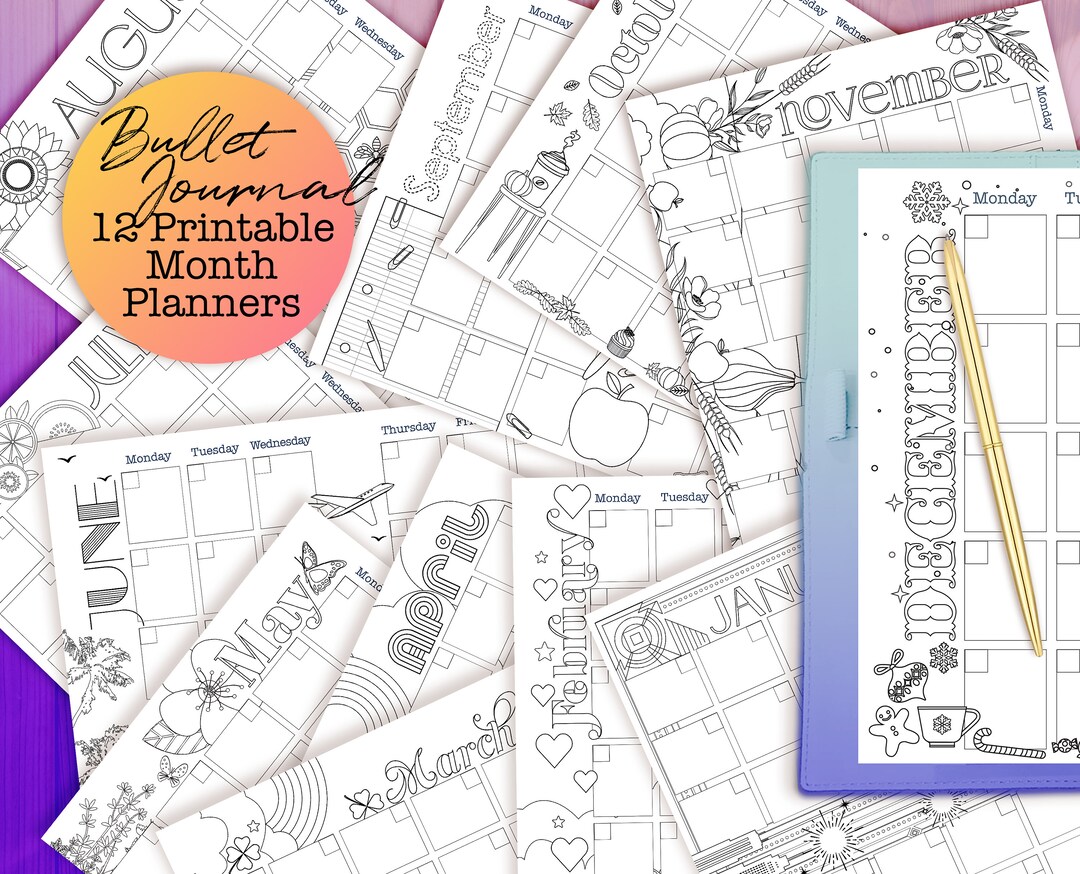 Printable Undated Calendar Monthly Pages for Journals and Planners ...