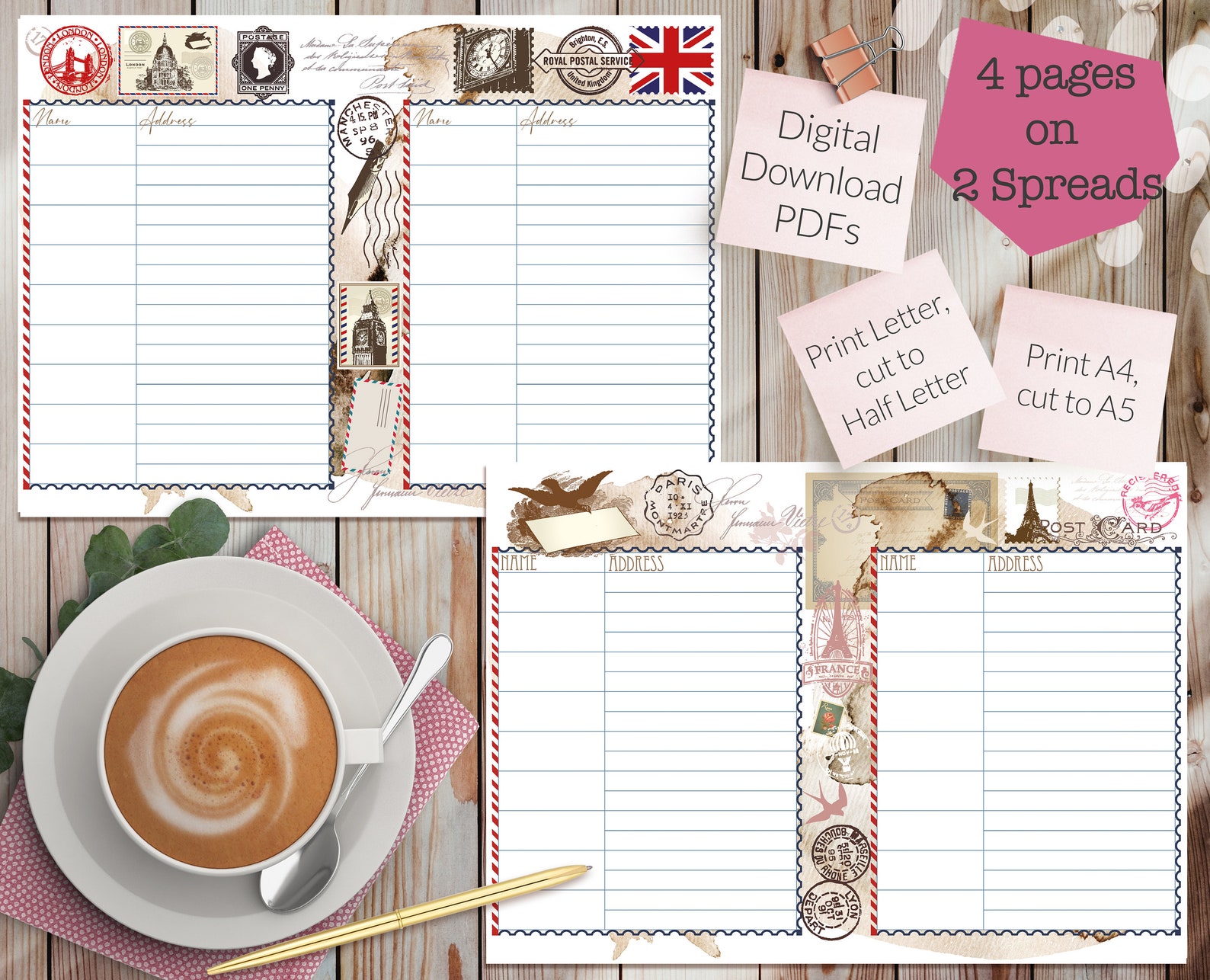 Printable Vintage Style Address Book for Planners and Bullet | Etsy