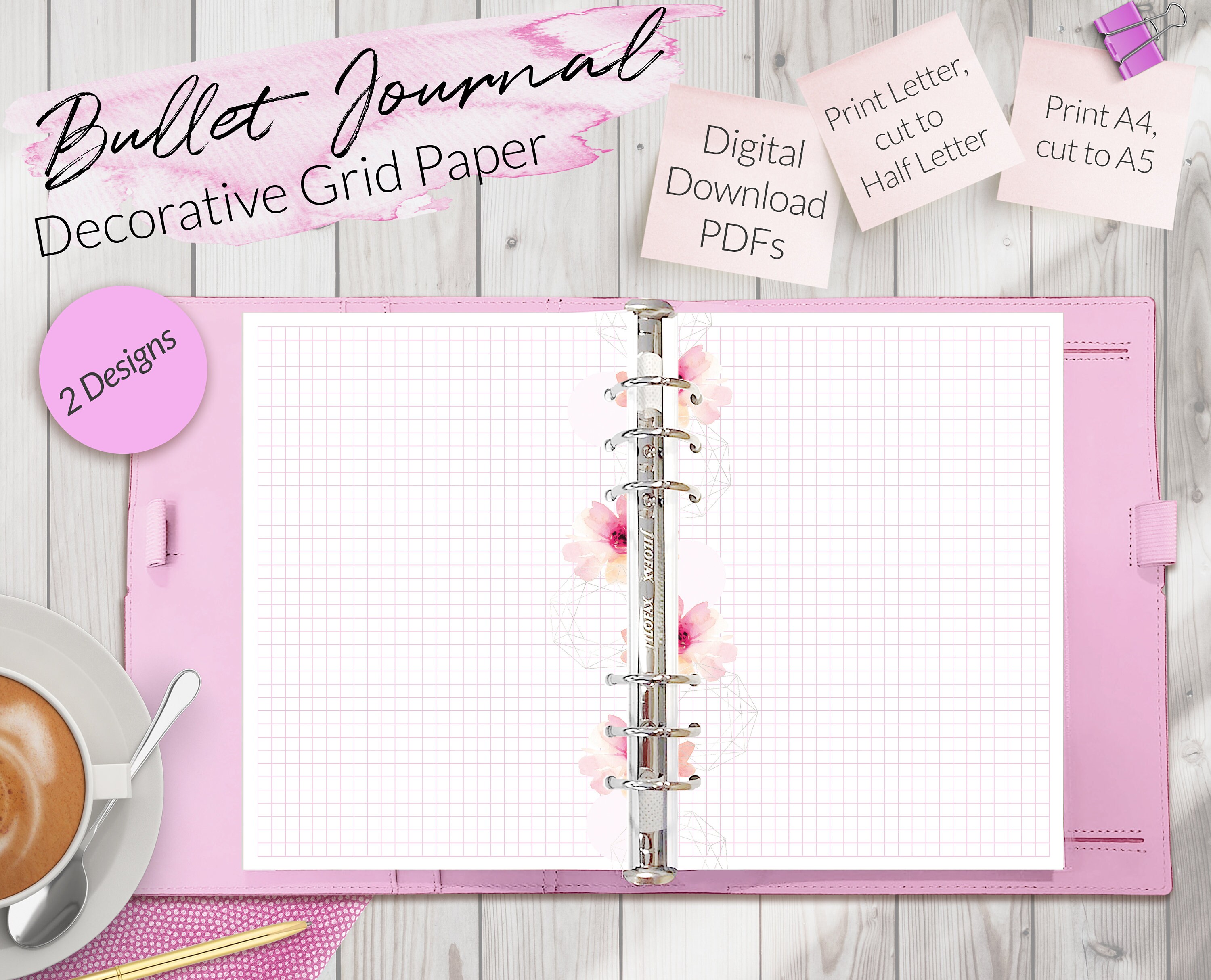 Printable Pink Grid Paper for Planners and Bullet Journals | Etsy