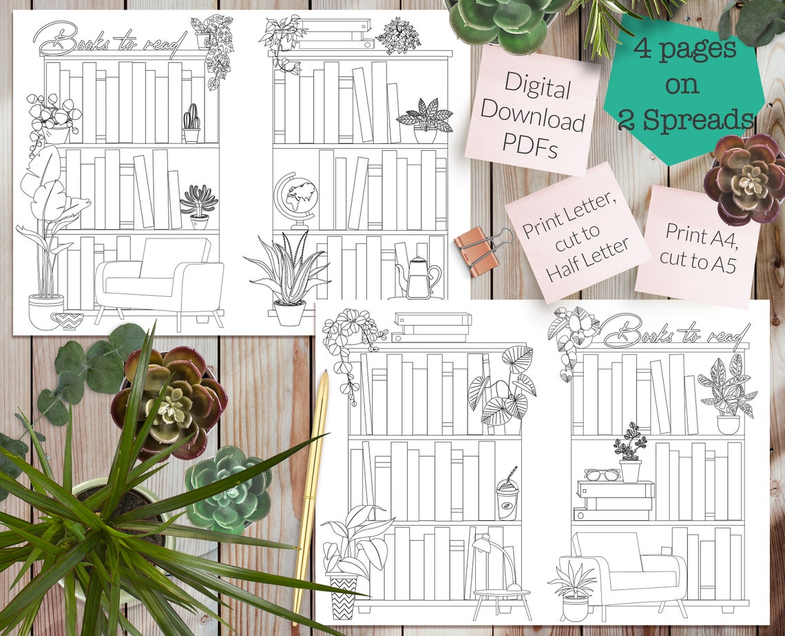 Printable Plants and Bookshelves Book Tracker Pages for Planners and ...