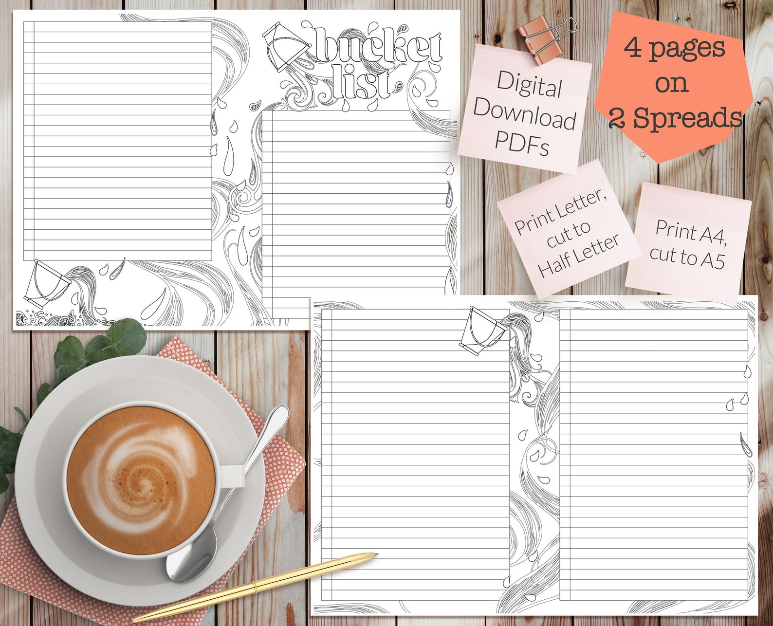 Printable Bucket List Tick List for Planners and Journals Fits A5 and ...