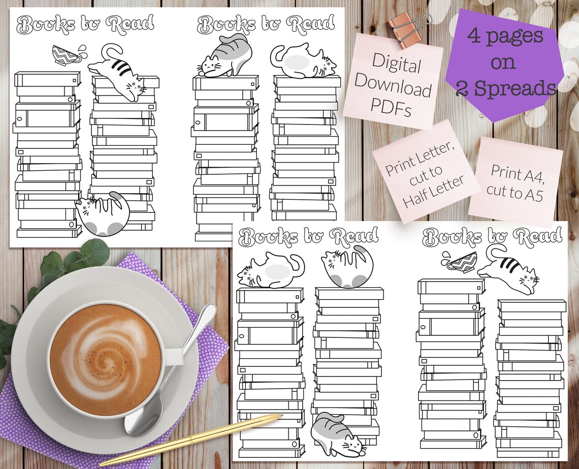 Printable Cat Themed Book Tracker Pages for Planners and Journals ...