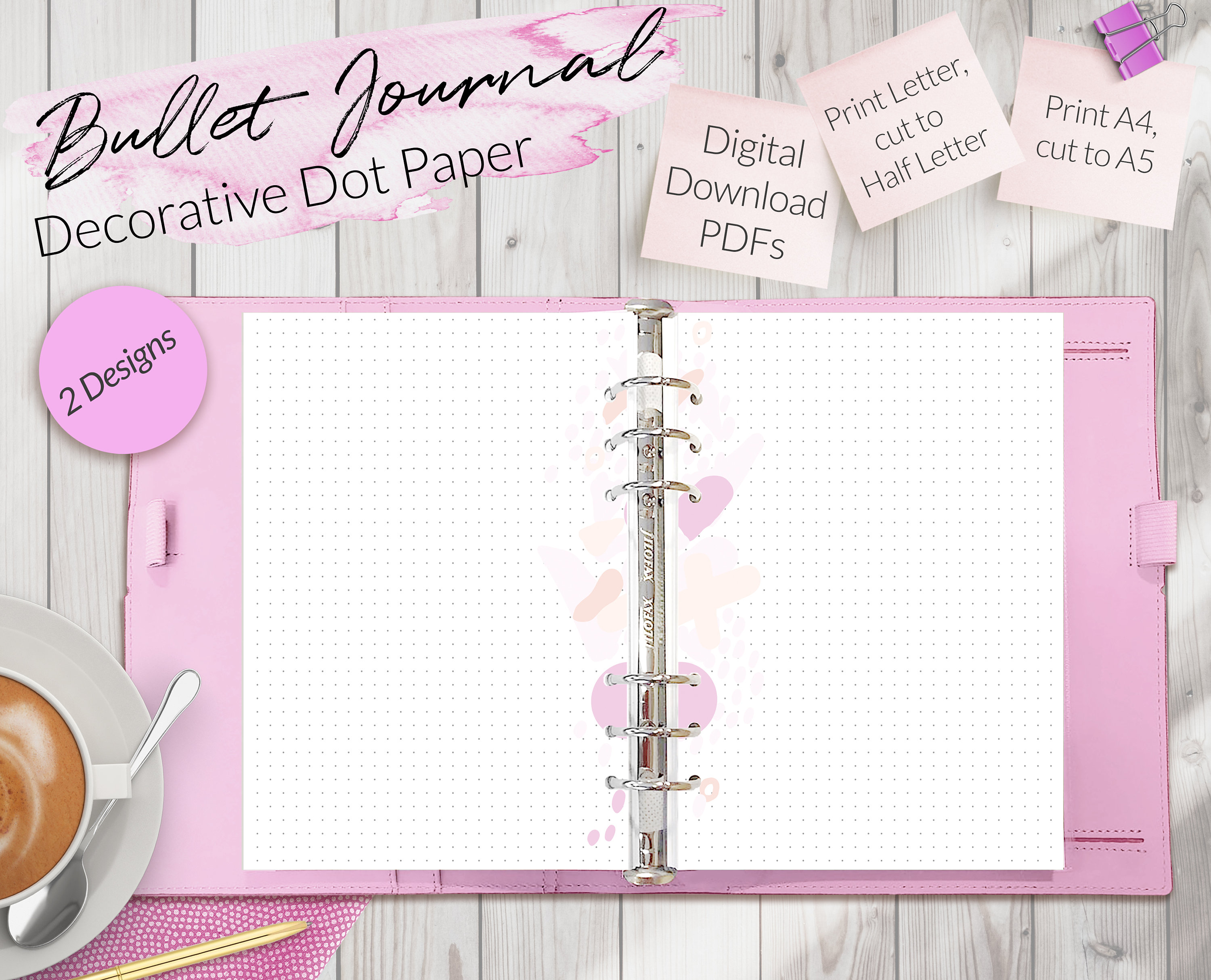 Printable Pink Dotted Grid Paper for Planners and Journals – Fits A5 ...