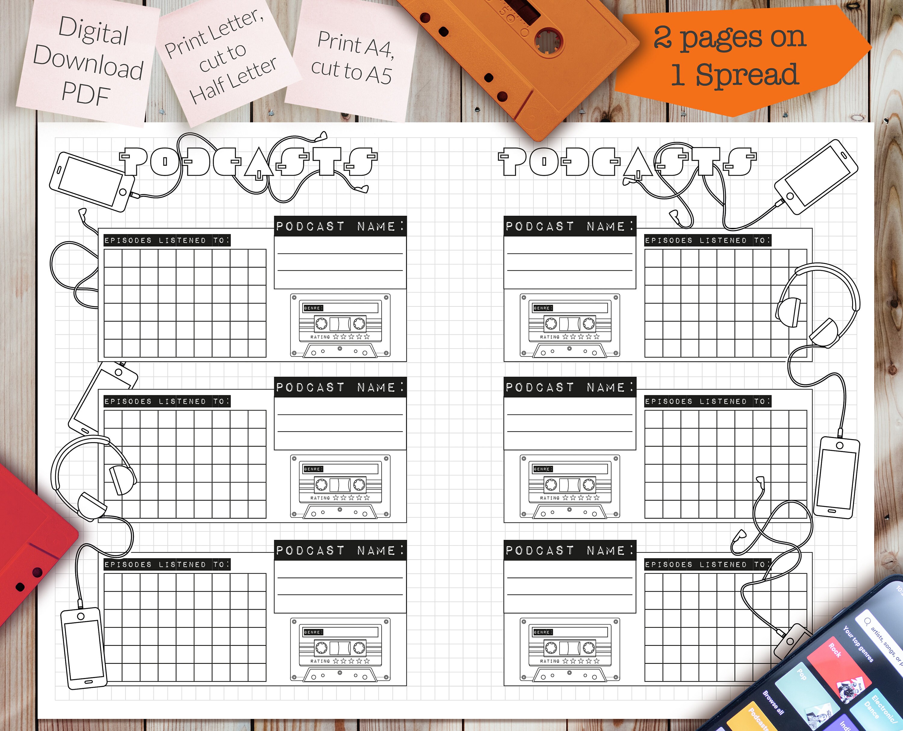 Printable Podcasts Tracker Pages for Planners and Journals – Fits A5 ...
