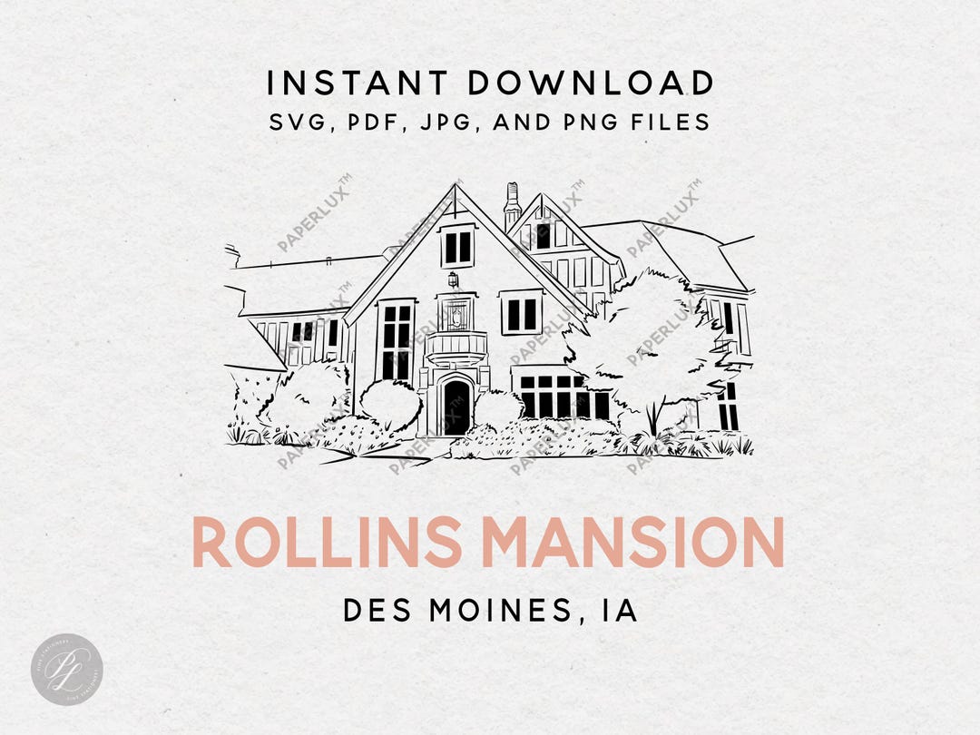 Rollins Mansion Des Moines IA Wedding Venue Illustration – Hand Drawn ...